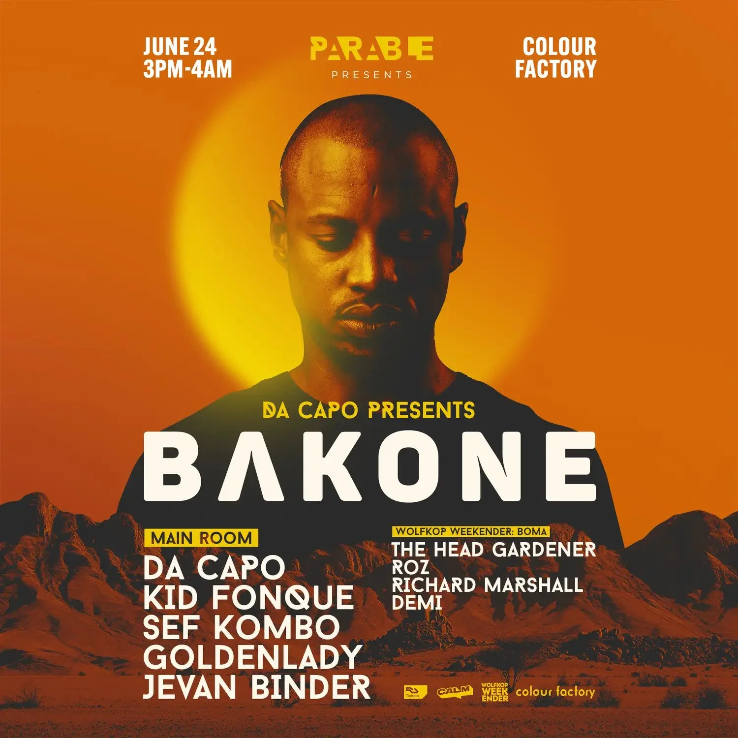 Parable presents: Da Capo's BAKONE, Kid Fonque, Sef Kombo — Colour Factory