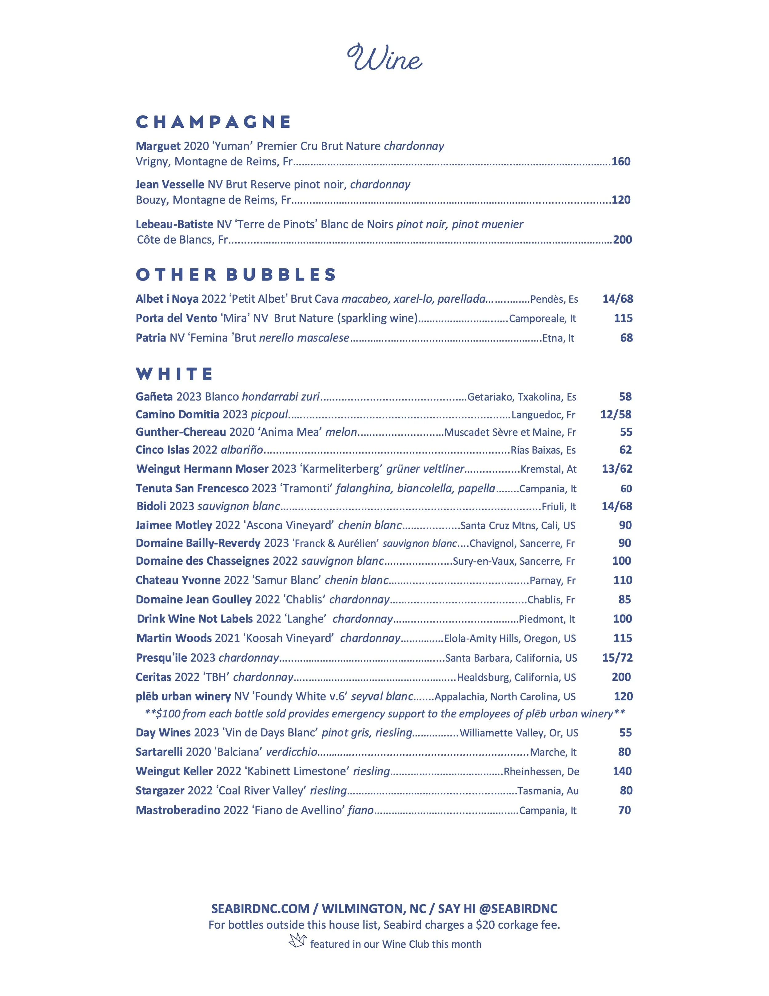 Menu — Seabird