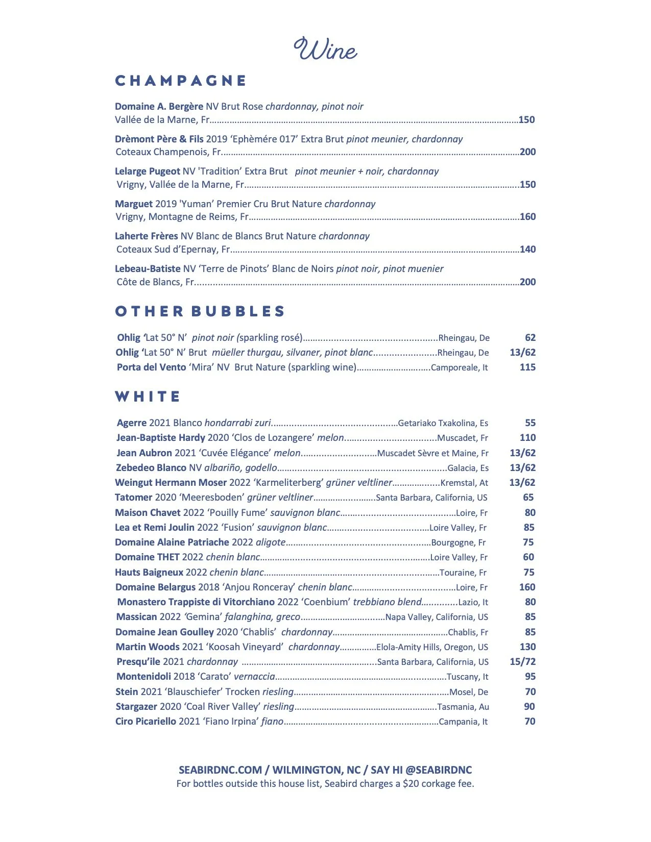 Menu — Seabird