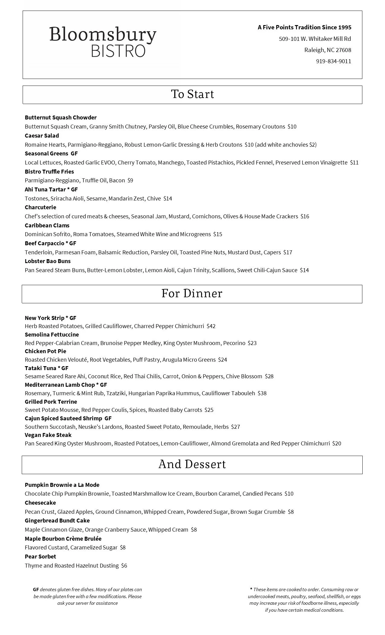 Dinner — Bloomsbury Bistro