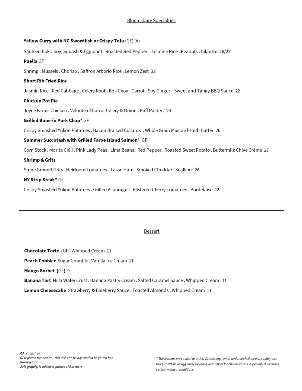 Dinner — Bloomsbury Bistro