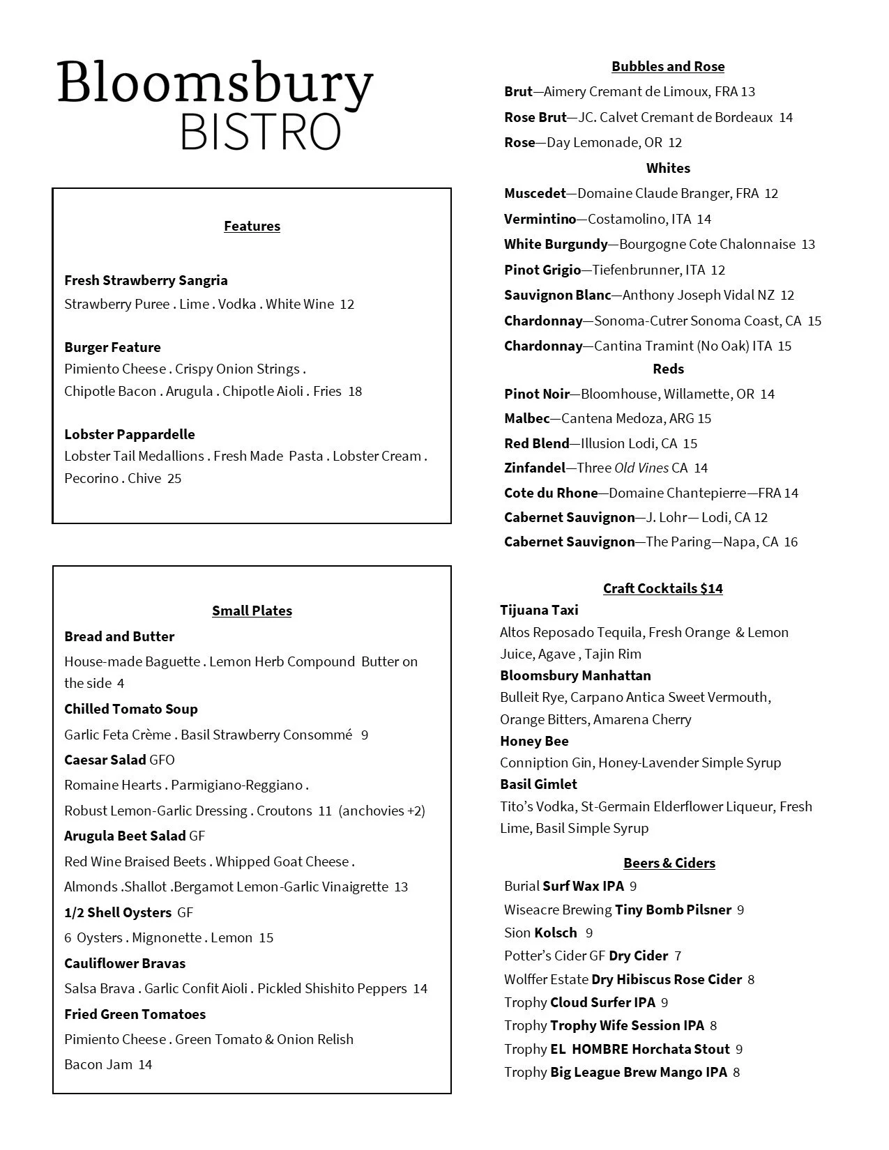 Dinner — Bloomsbury Bistro