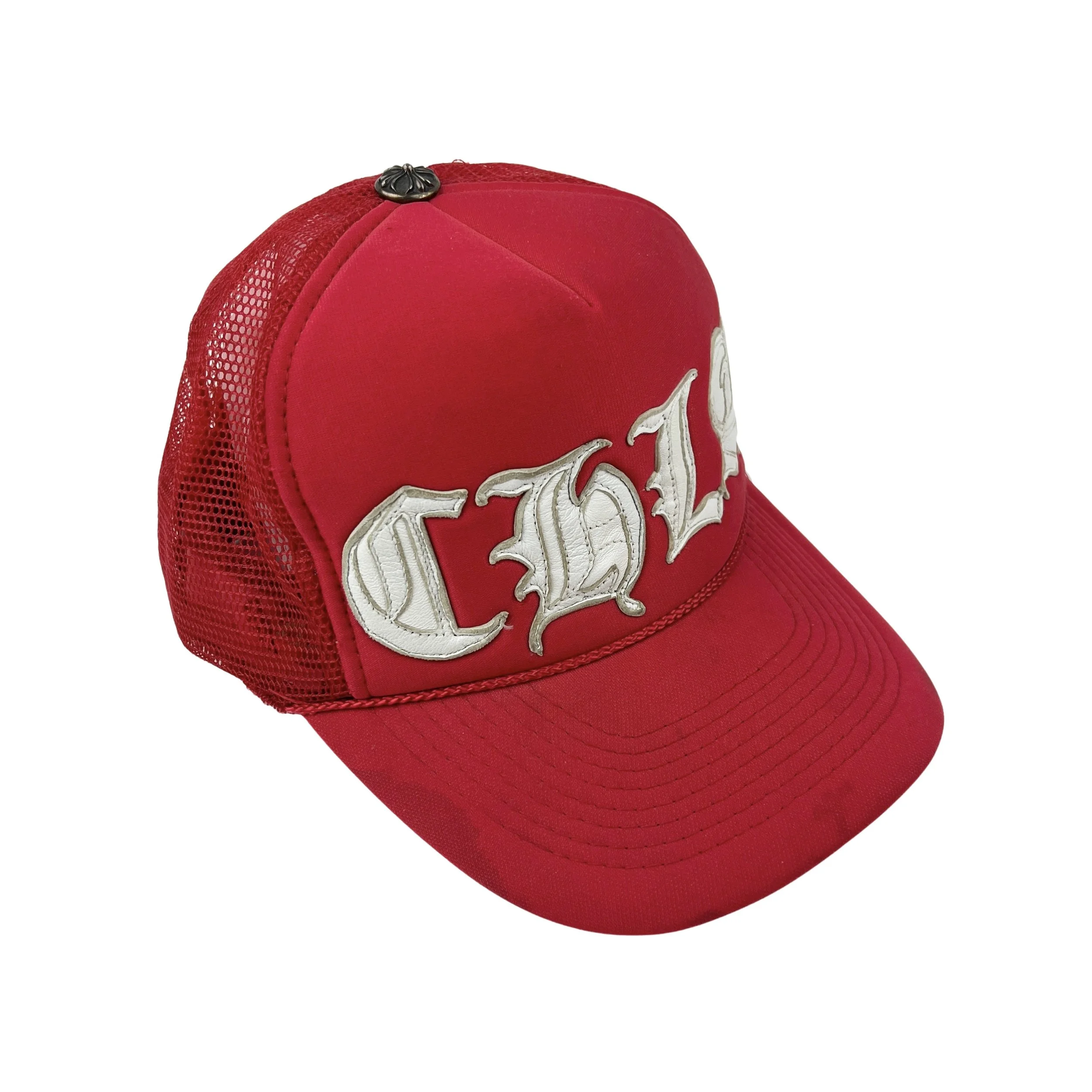 MARKED EU — Chrome Hearts CH LA Black Leather Spell Out Cap