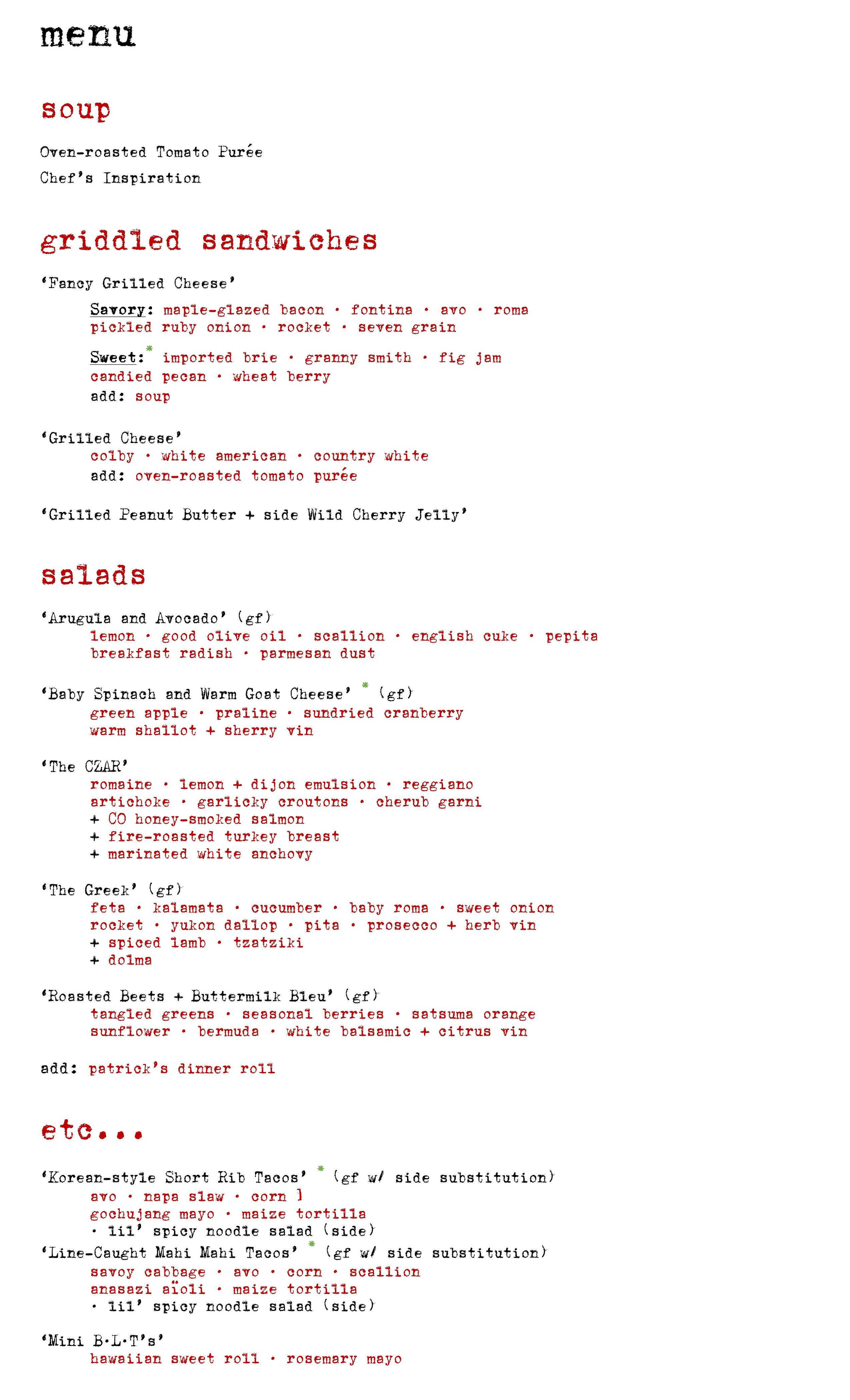 menu — pickled. kitchen + pantry