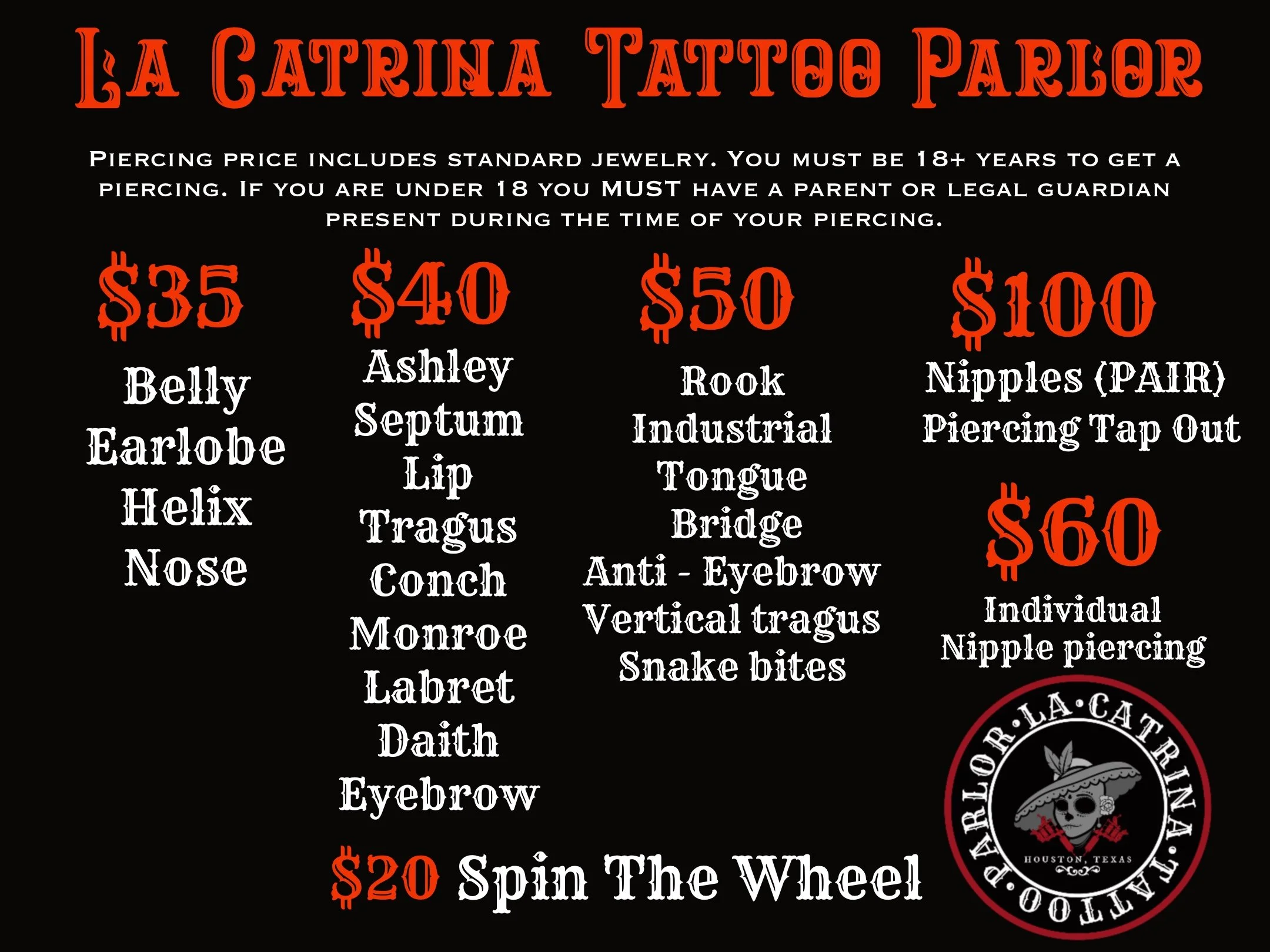 Piercings — La Catrina Tattoo Parlor