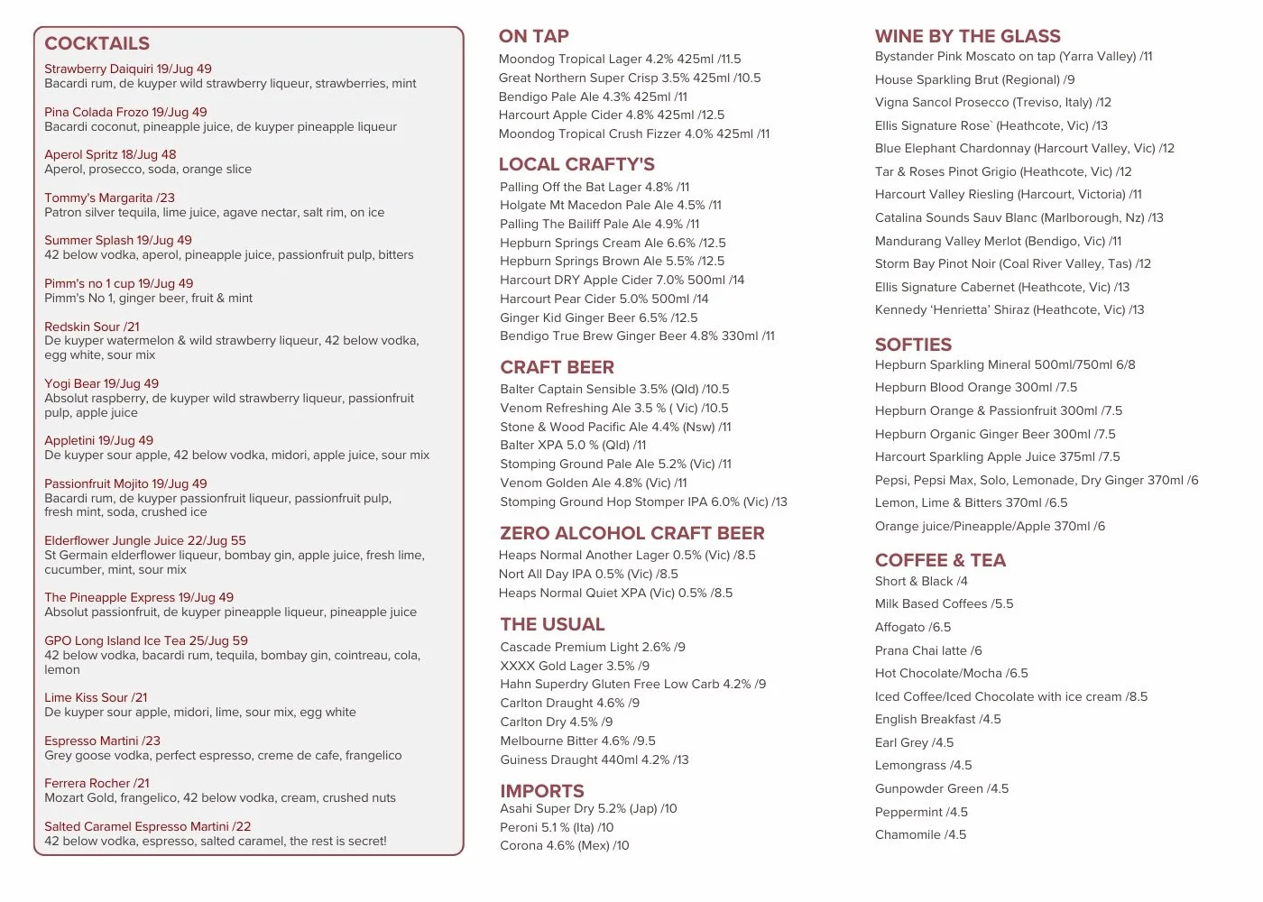 Menu — GPO Restaurant