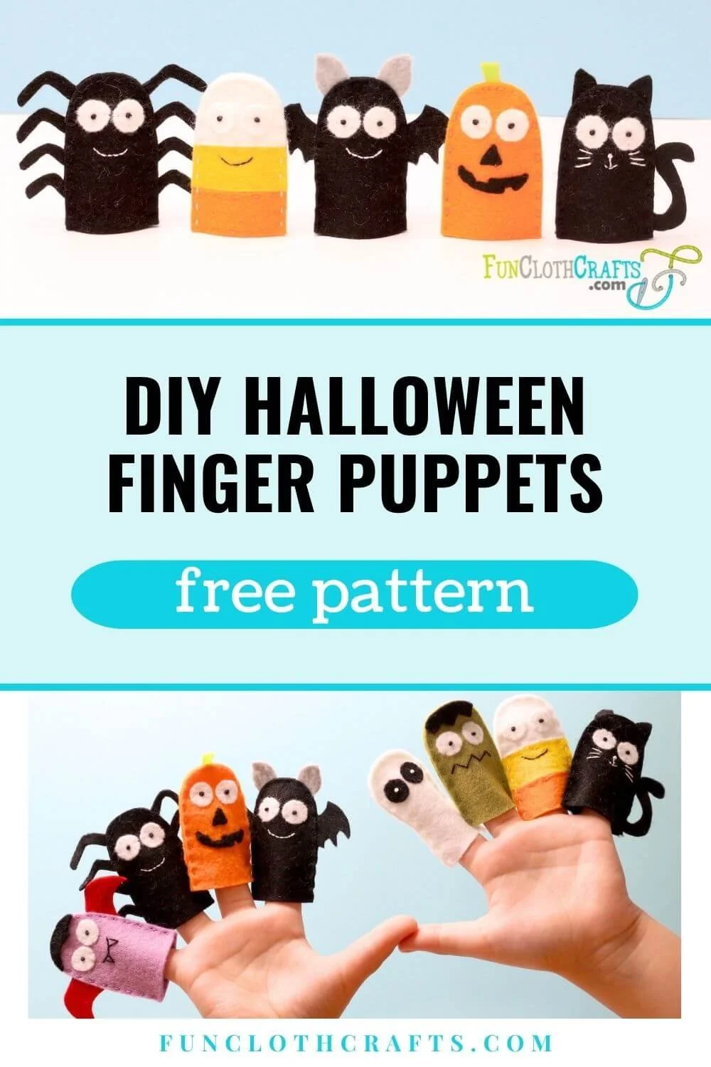 Eight Felt Halloween Finger Puppets (Free Pattern) | Fun Cloth Crafts ...