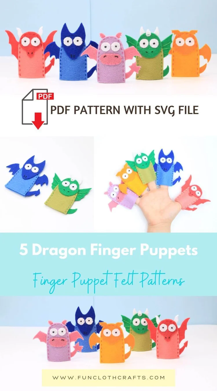 5 Adorable Dragon Finger Puppets with PDF Pattern | Fun Cloth Crafts ...