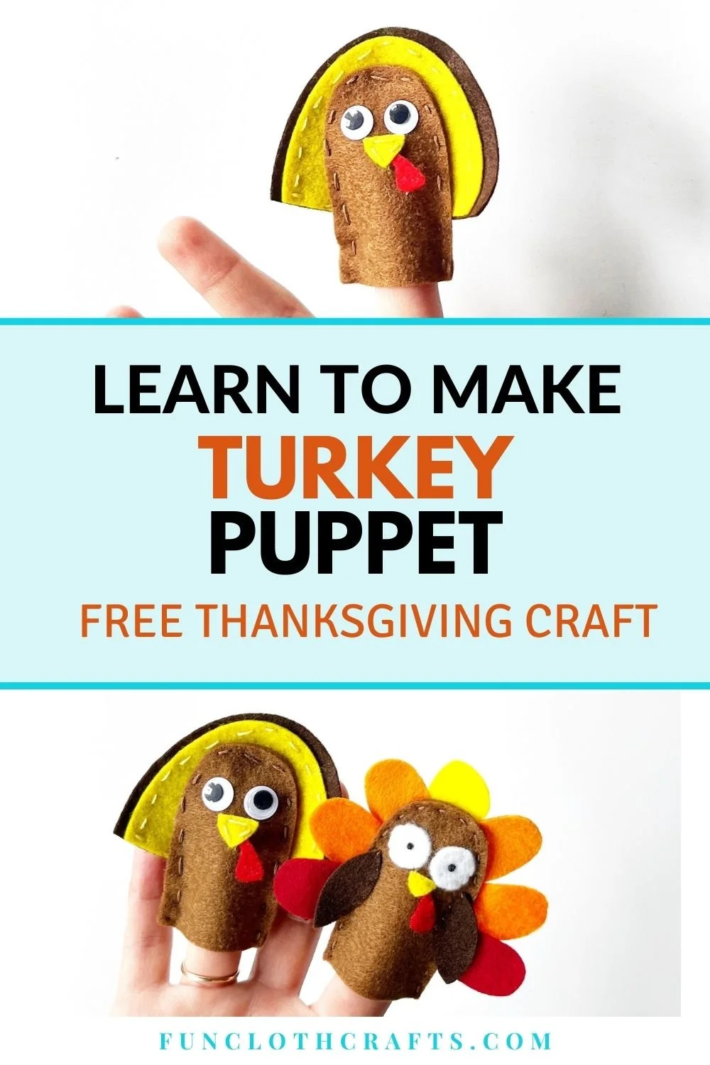 Thanksgiving Crafts: Turkey Finger Puppet (Free Pattern) | Fun Cloth ...