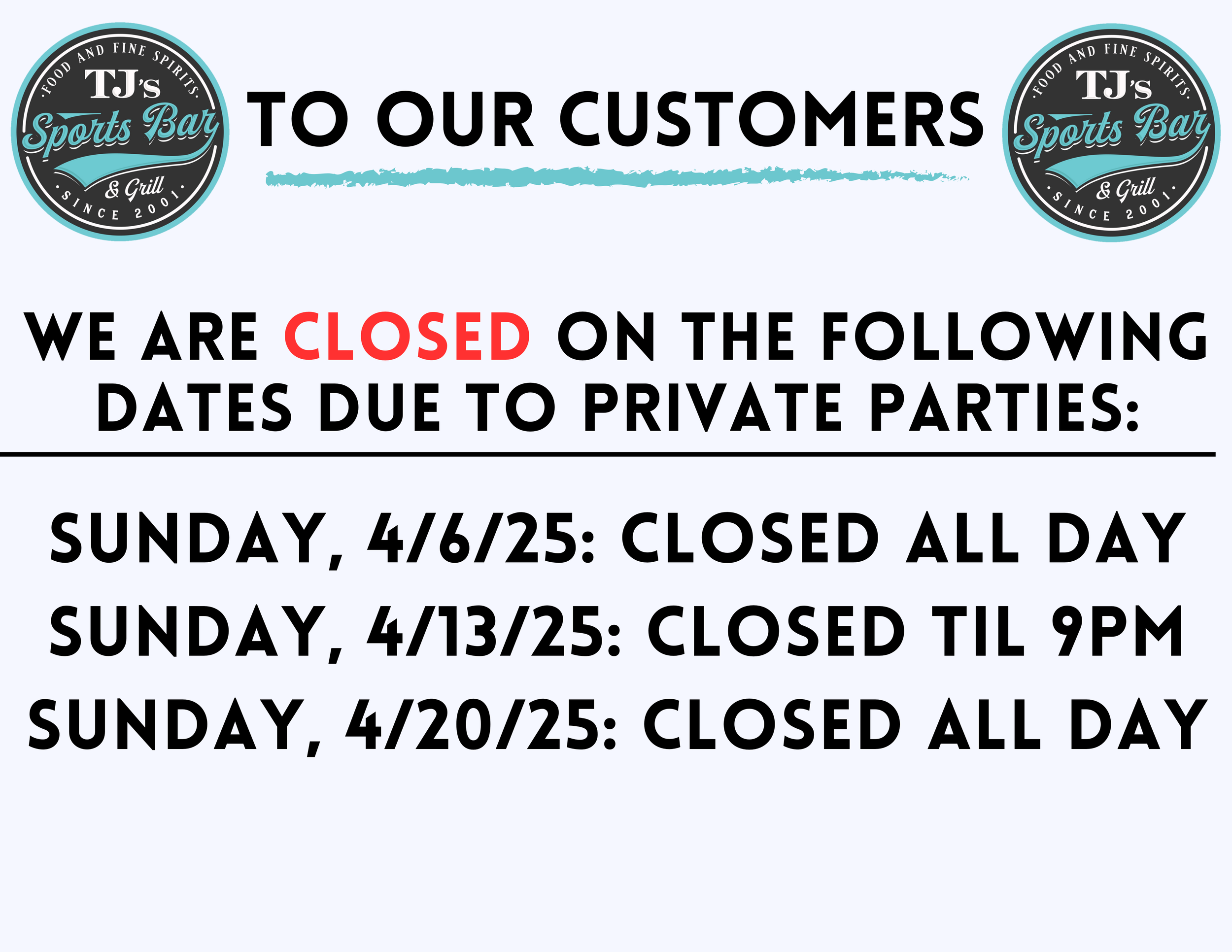 Reservations — TJ's Sports Bar & Grill