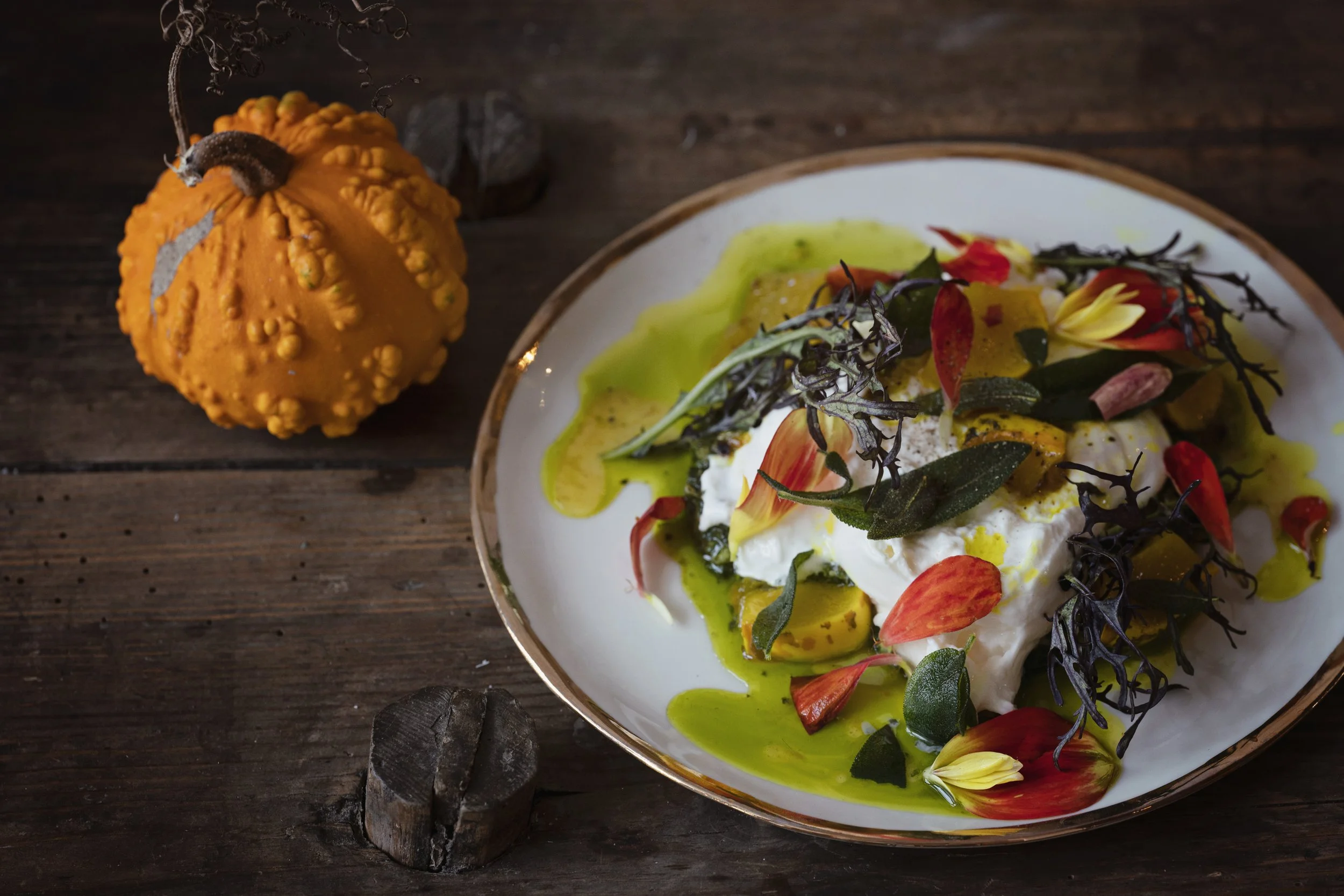 Burrata, onion squash, hazelnut pesto — Thyme