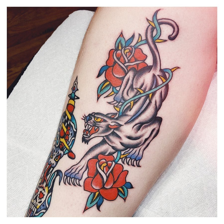 Traditional Panther Rose Tattoo