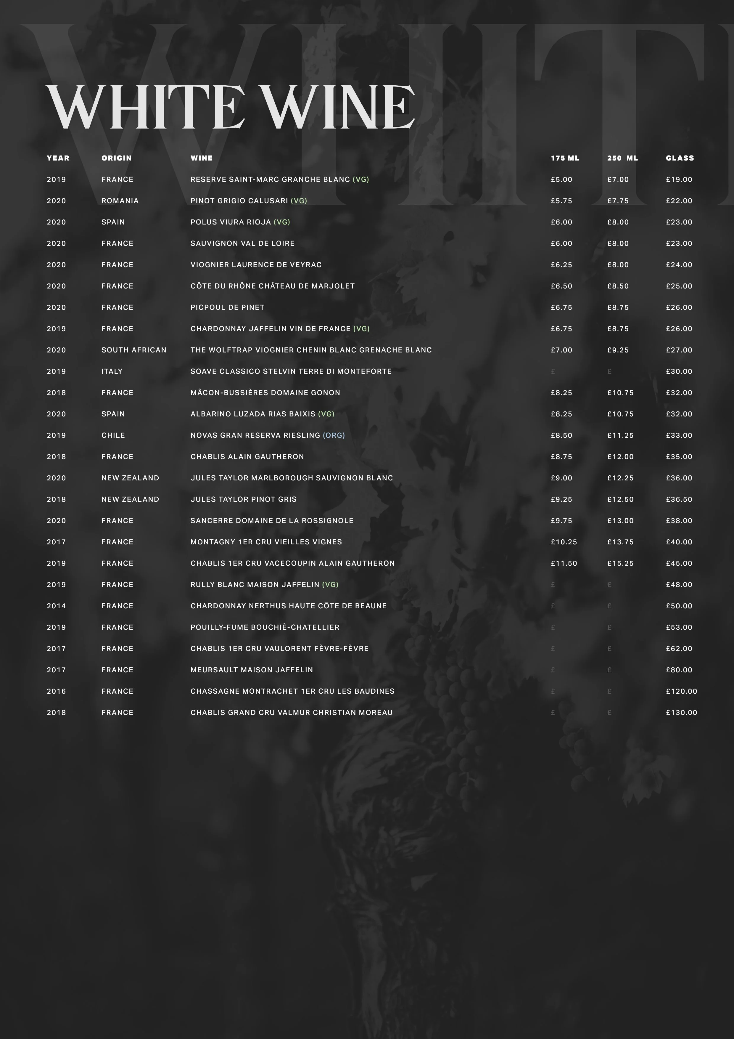 White Wine Menu | THE GRAPE WORTHING Wine Bar & Merchant