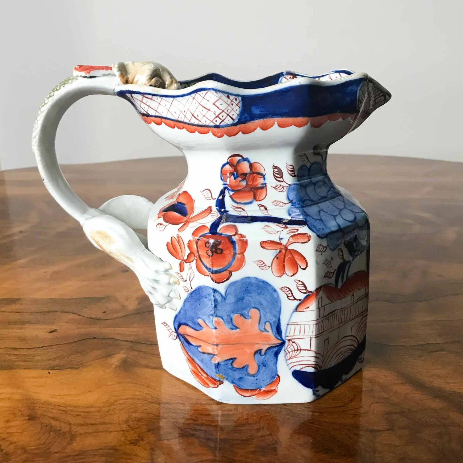 19th century hand-painted jug with hydra handle — Antique and Unique