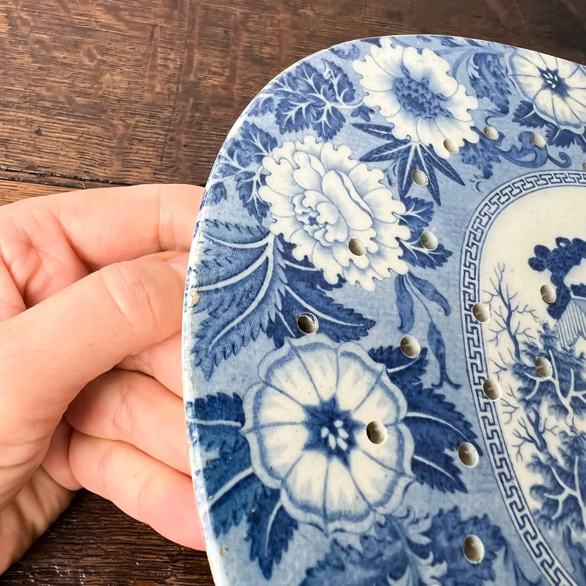 Antique blue and white pearlware milsey strainer — Antique and Unique