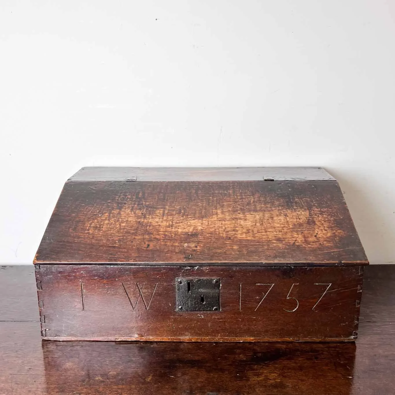 Large 18th century carved oak bible box or desk box with bog oak and ...