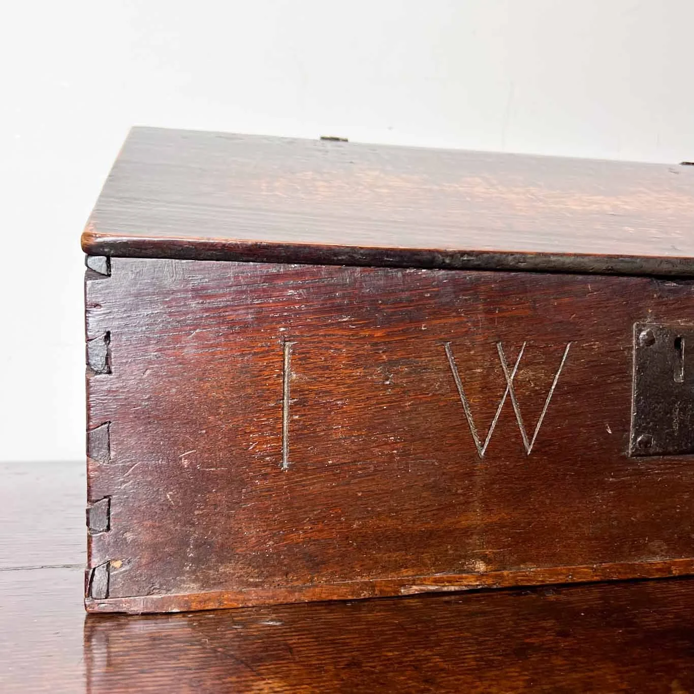 Large 18th century carved oak bible box or desk box with bog oak and ...