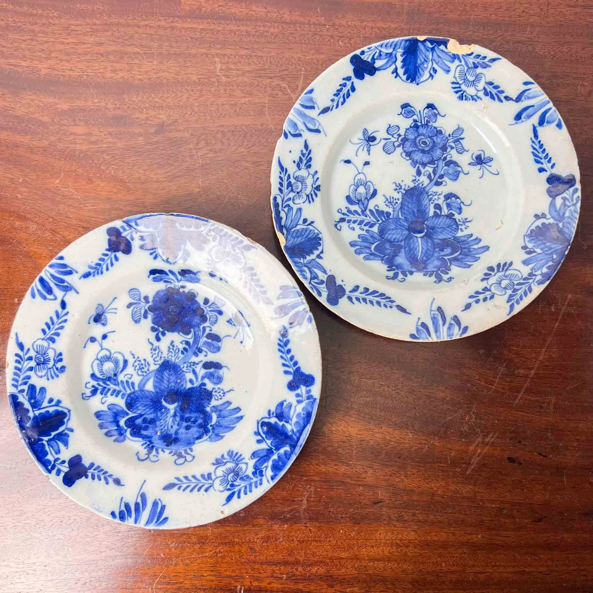 Pair of 18th Century Dutch Delftware Plates — Antique and Unique