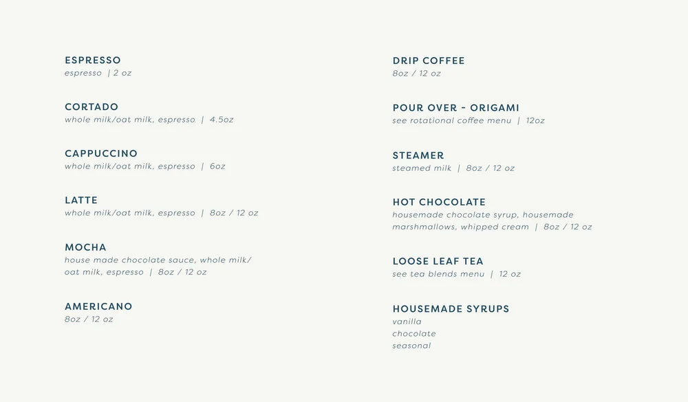 menu — Fox & Oak