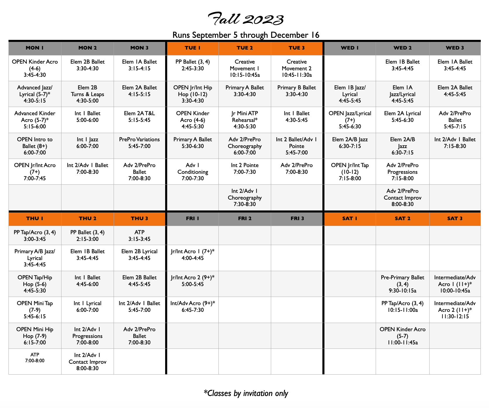 Class Schedule — North State Ballet