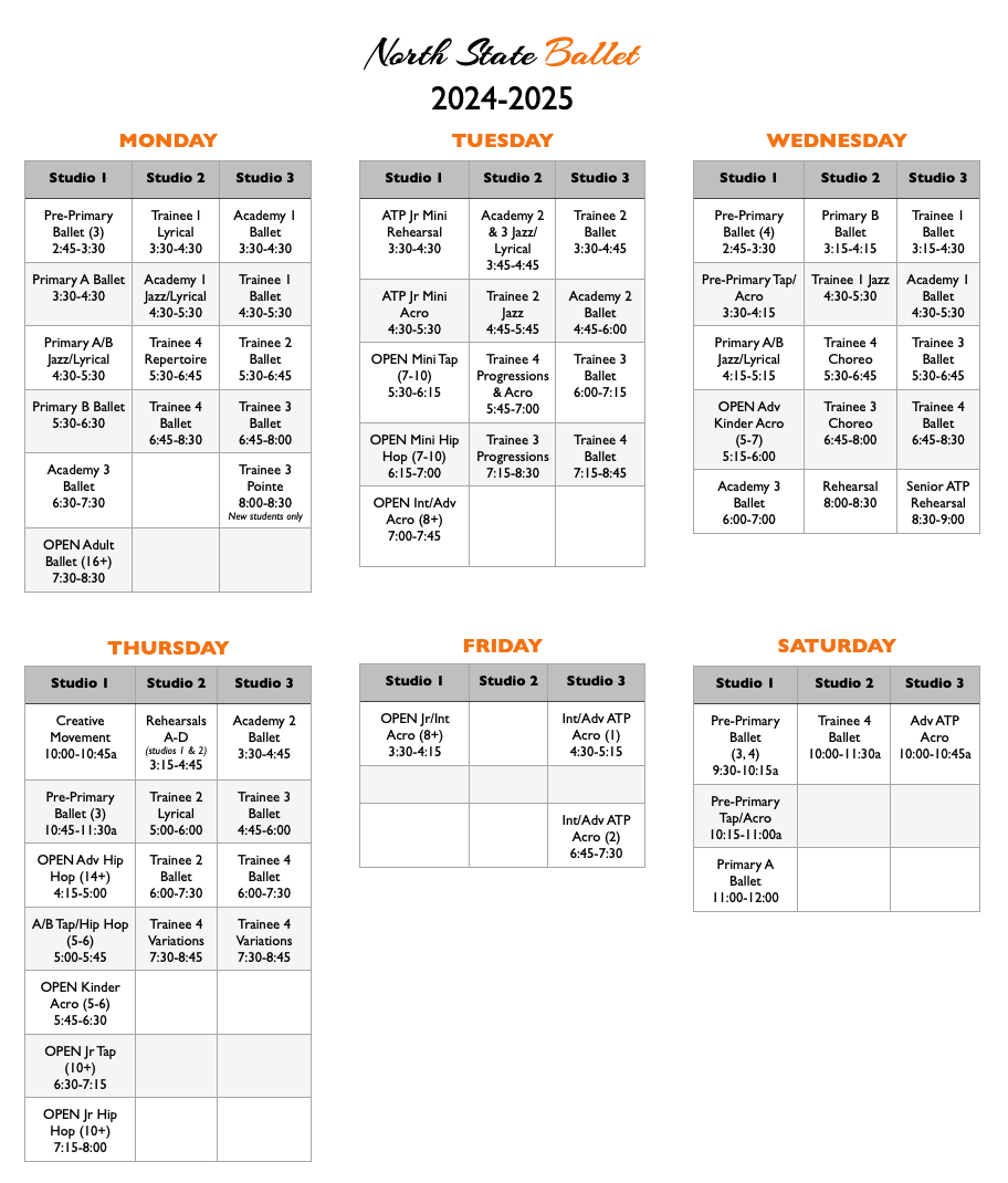 Class Schedule — North State Ballet