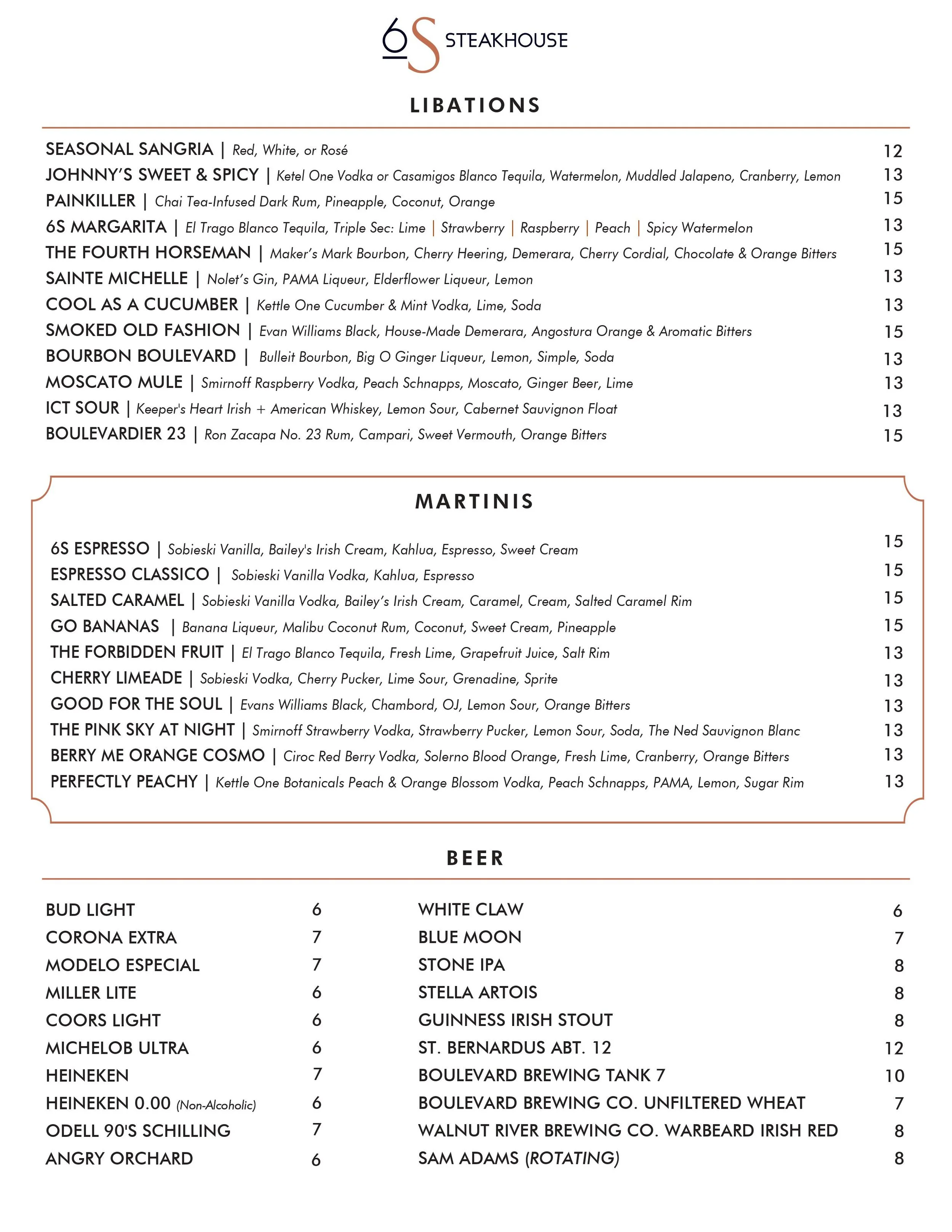 Drink Menu — 6S Steakhouse