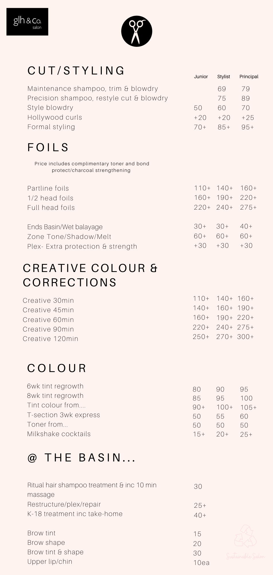 Service Menu — Glh&co Salon