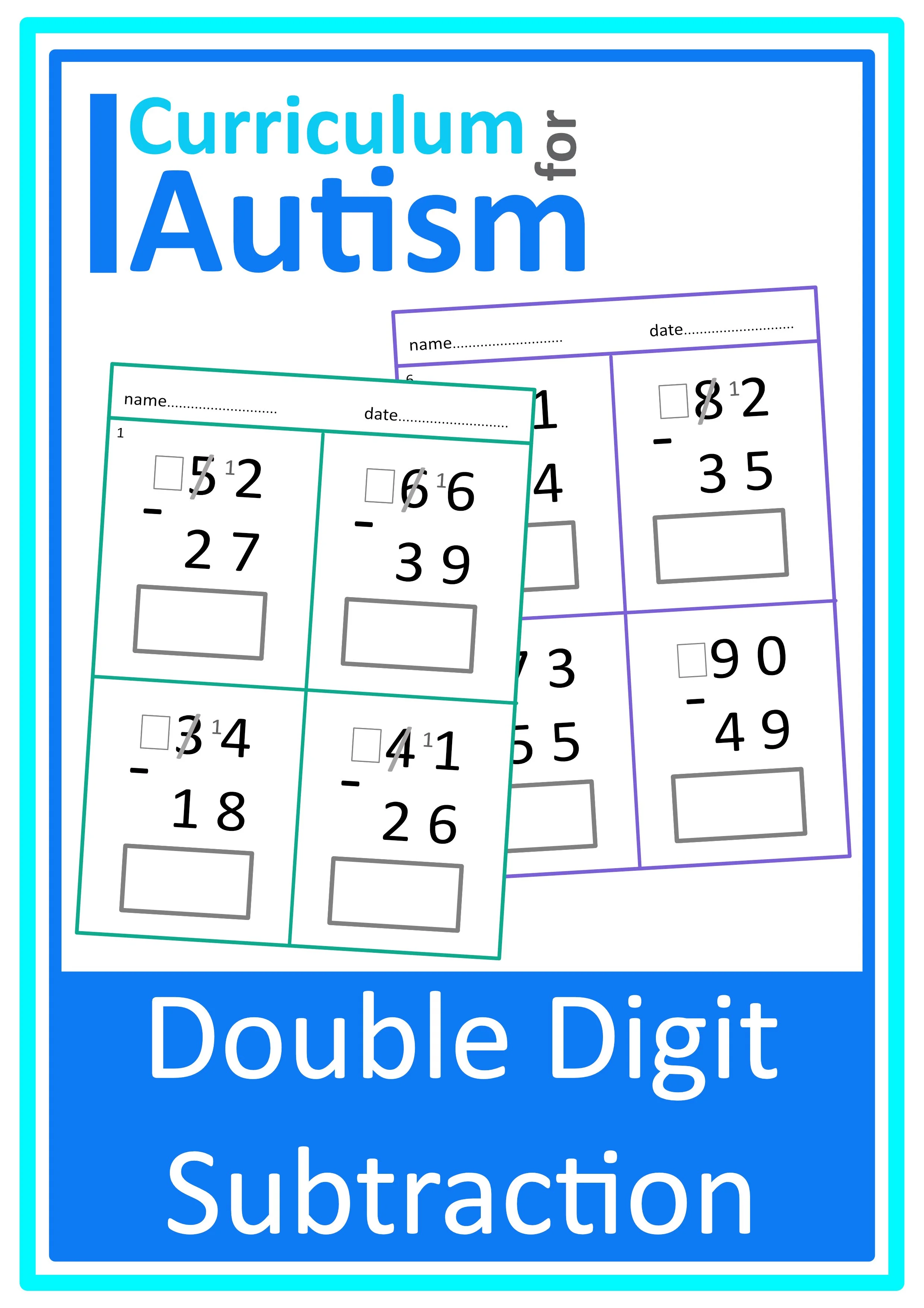 Double Digit Subtraction Worksheets Large Print Autism Special ...