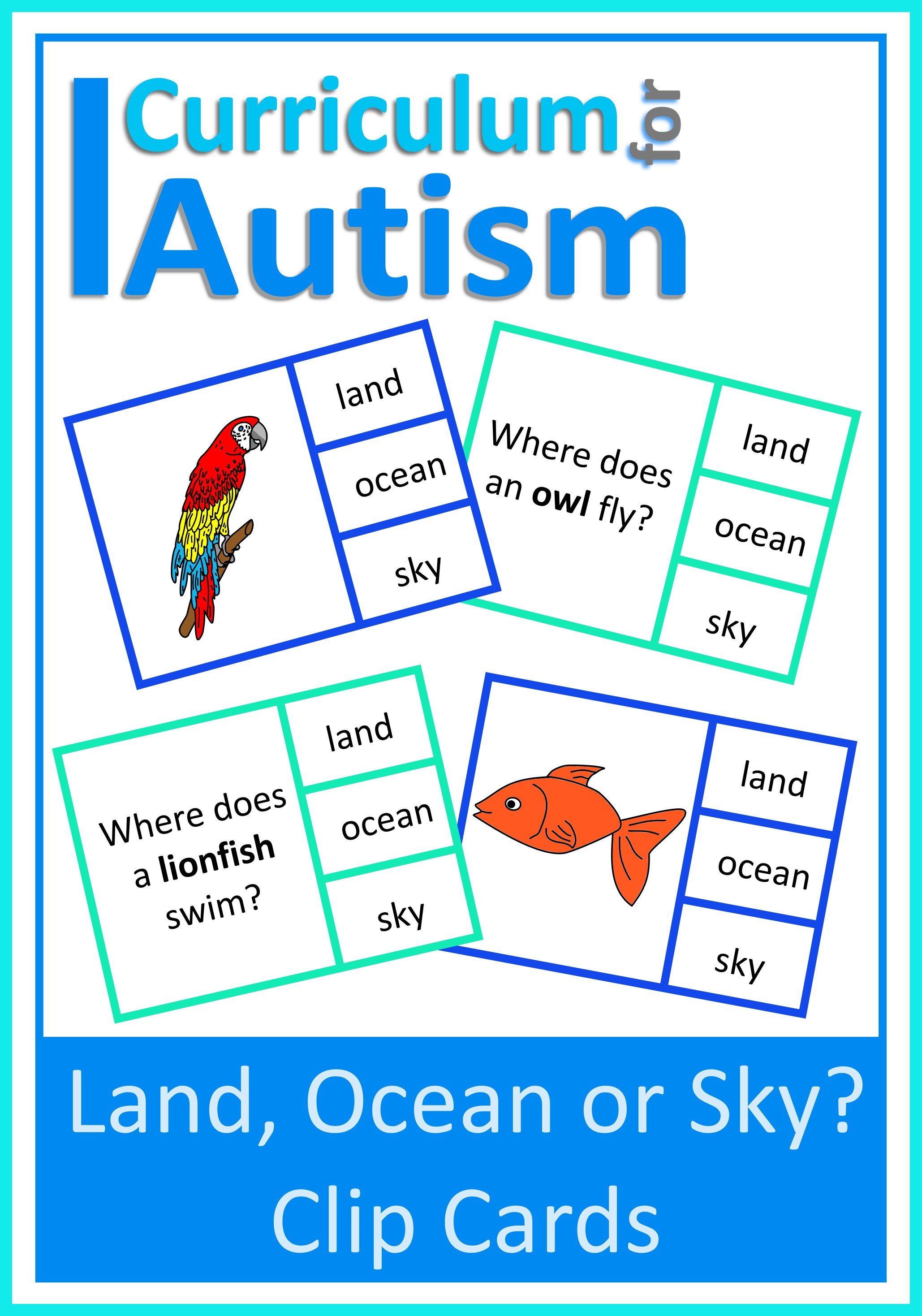 Animal Habitats Land Ocean Sky Clip Cards Autismm Special Education ...