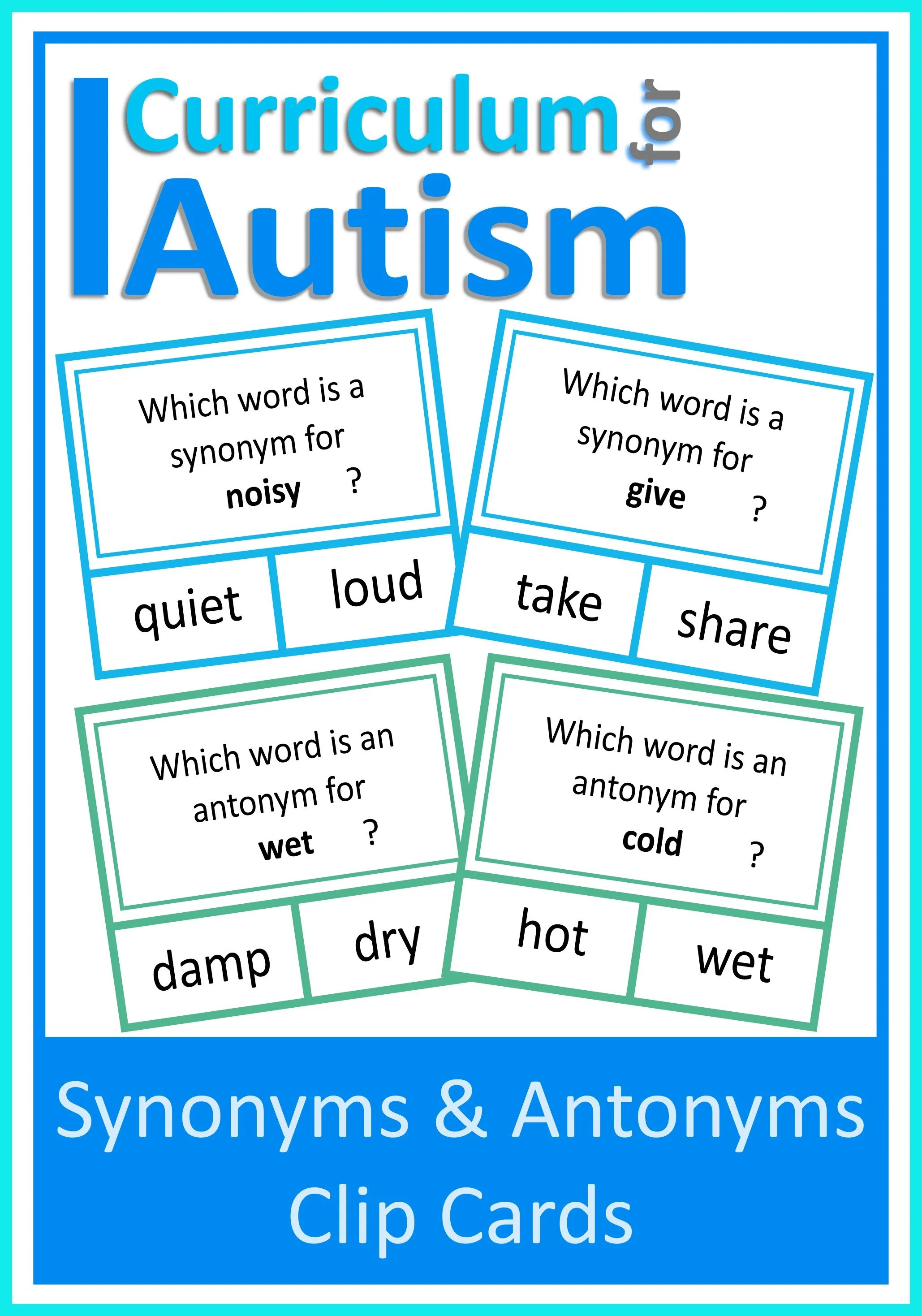 Synonyms & Antonyms Vocabulary Lotto Bingo Game Autism Special ...