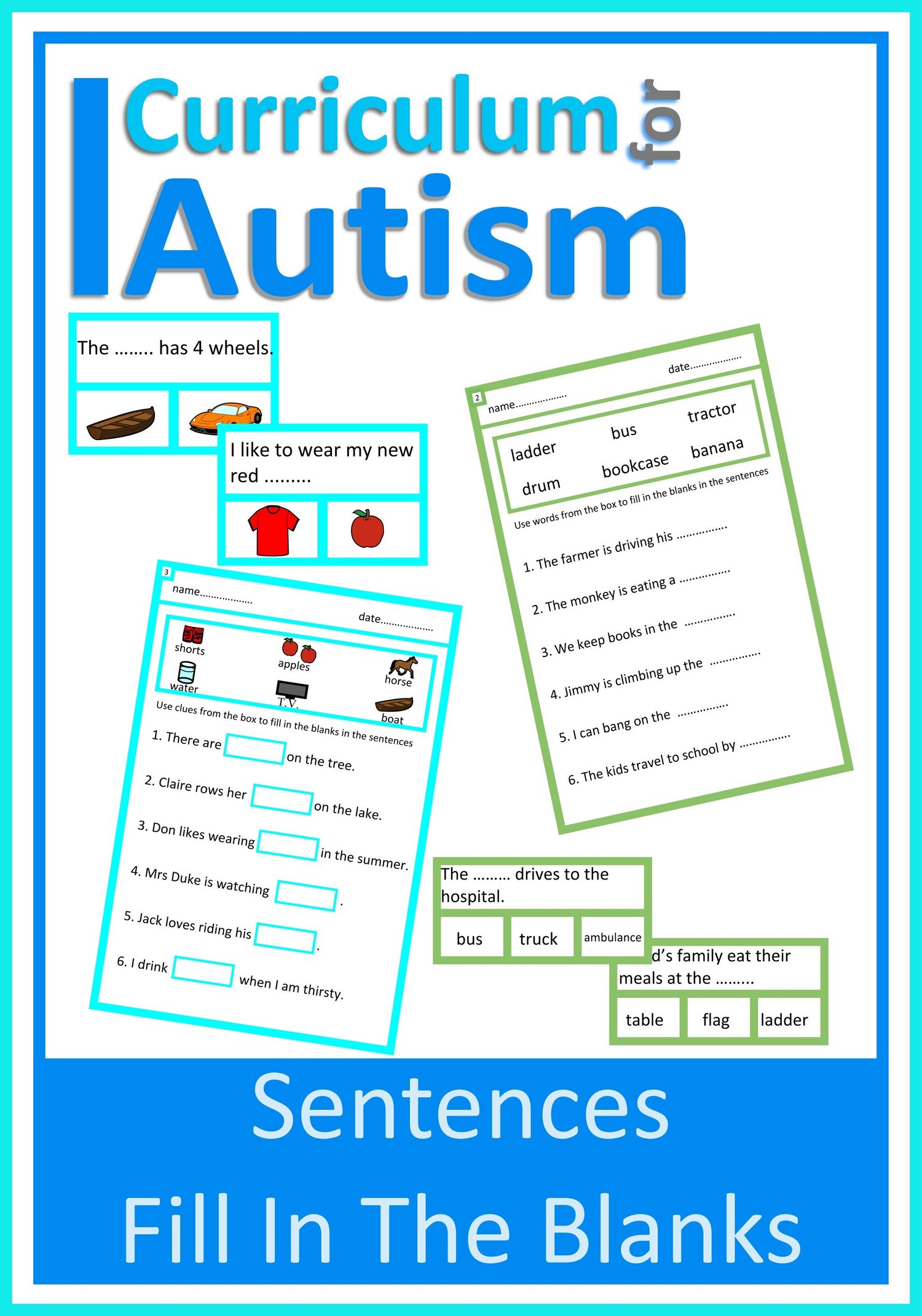 Functional Words Sentence Writing Worksheets Autism Special Education ...
