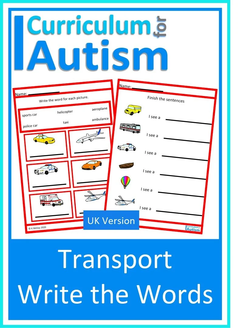 Transportation Words Cut & Paste Spell Sight Words Worksheets Autism ...