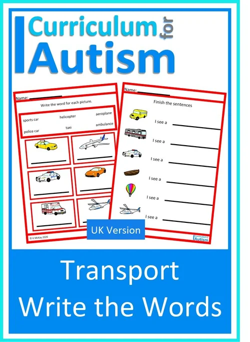Transportation Words Cut & Paste Spell Sight Words Worksheets Autism ...