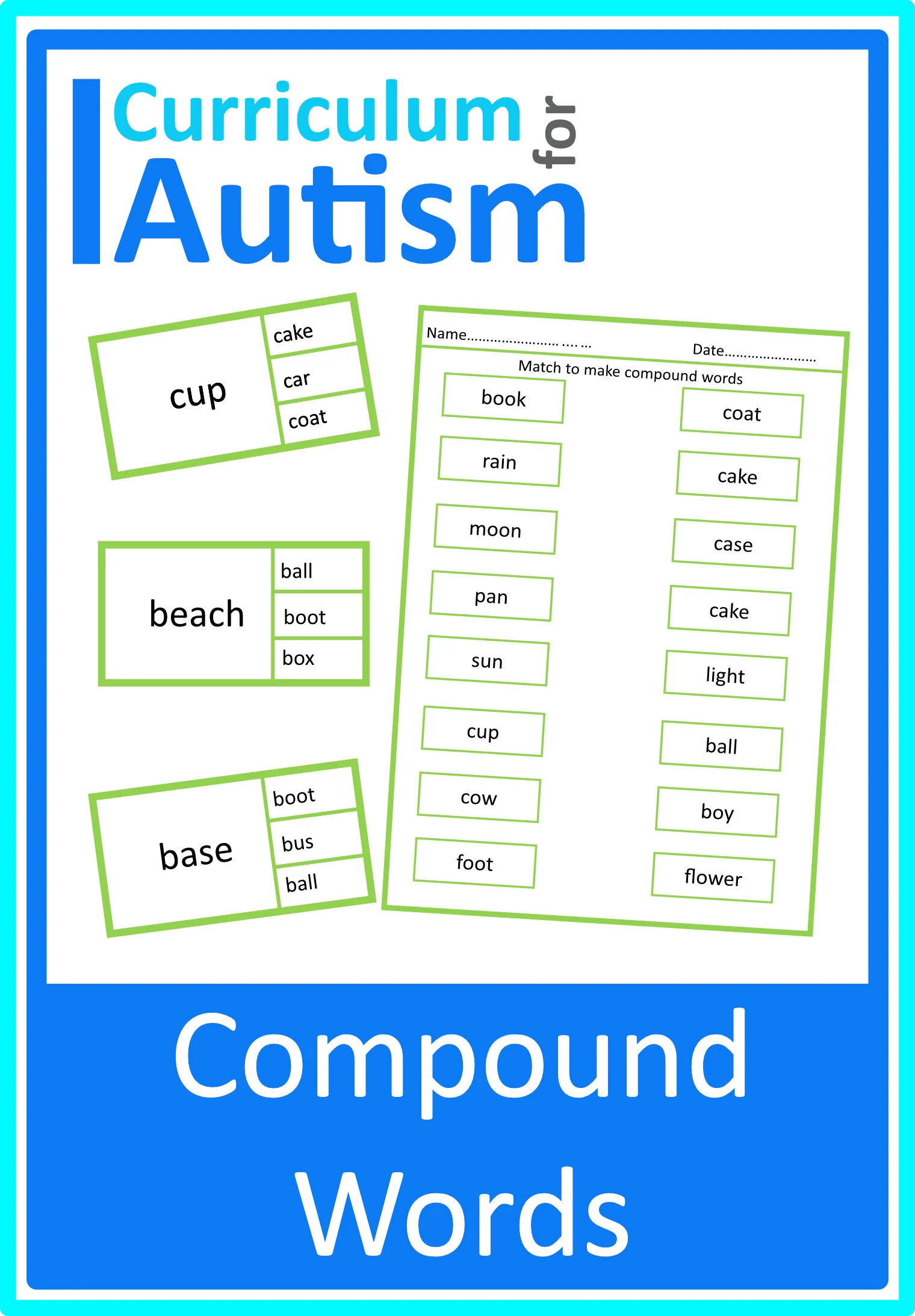Compound Words Vocabulary Cards & Worksheets Autism Special Education ...