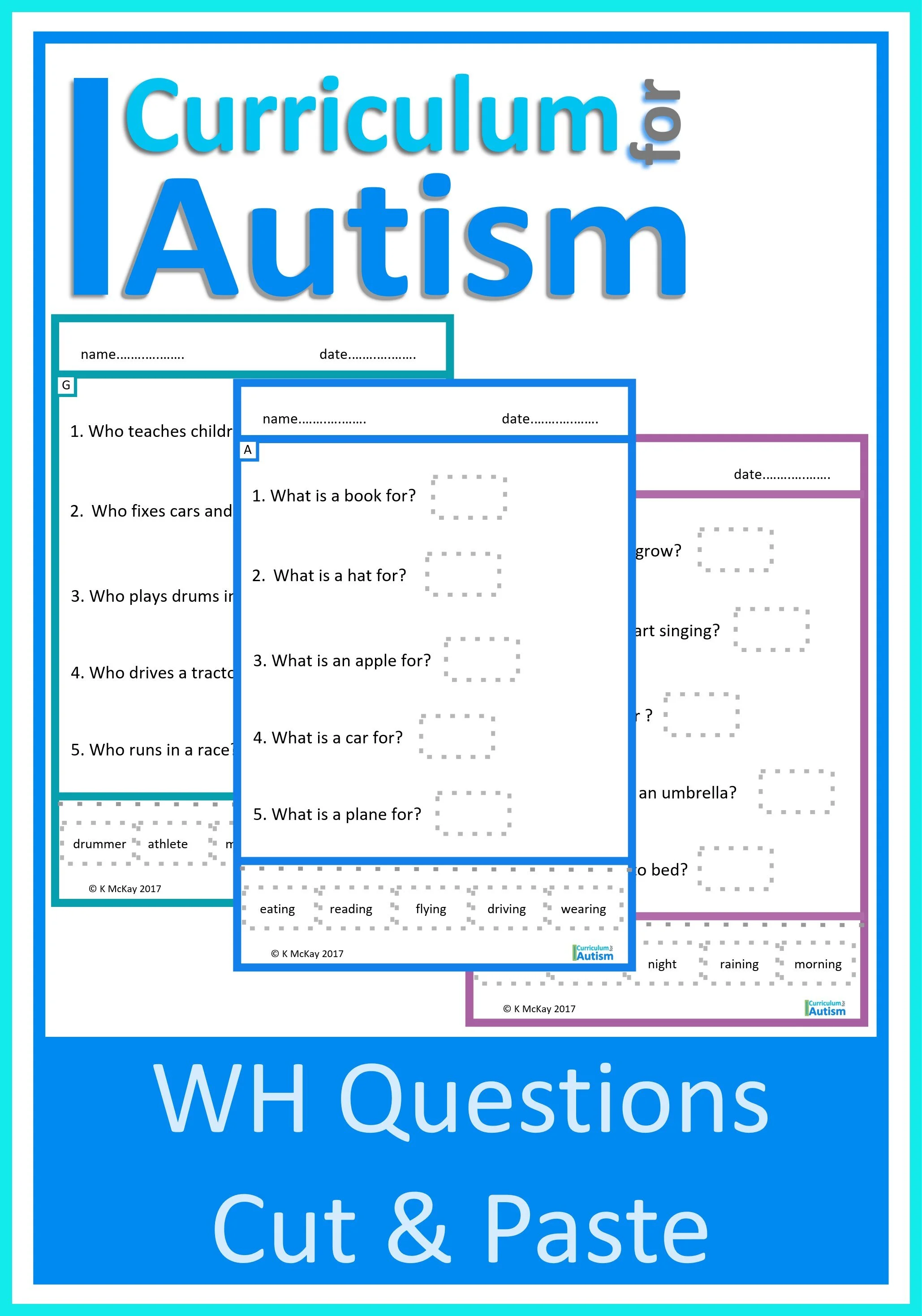 WH Questions Comprehension Task Mats Autism Special Education Speech ...
