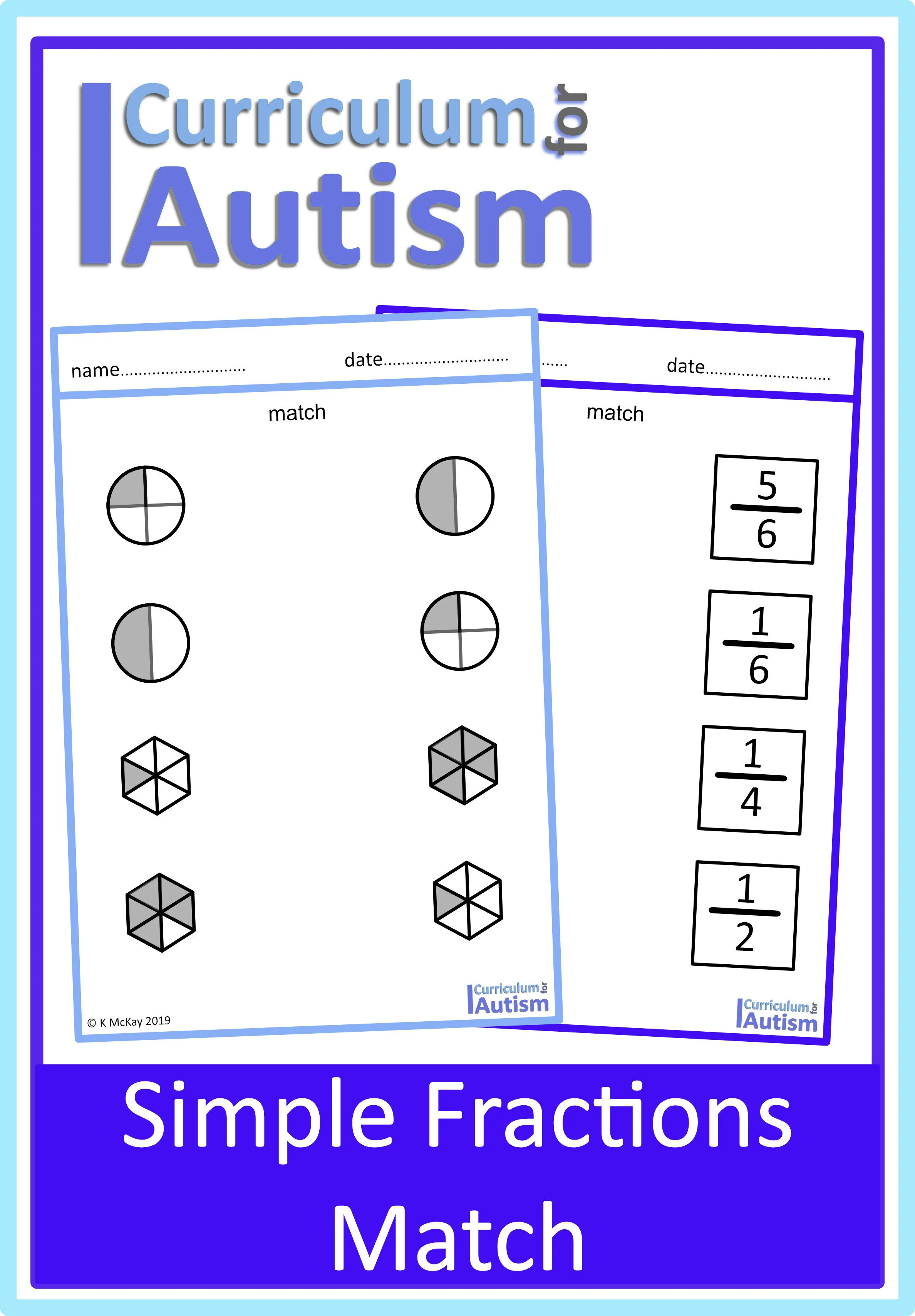Fractions of Shapes Match Worksheets Autism Special Education Resource ...