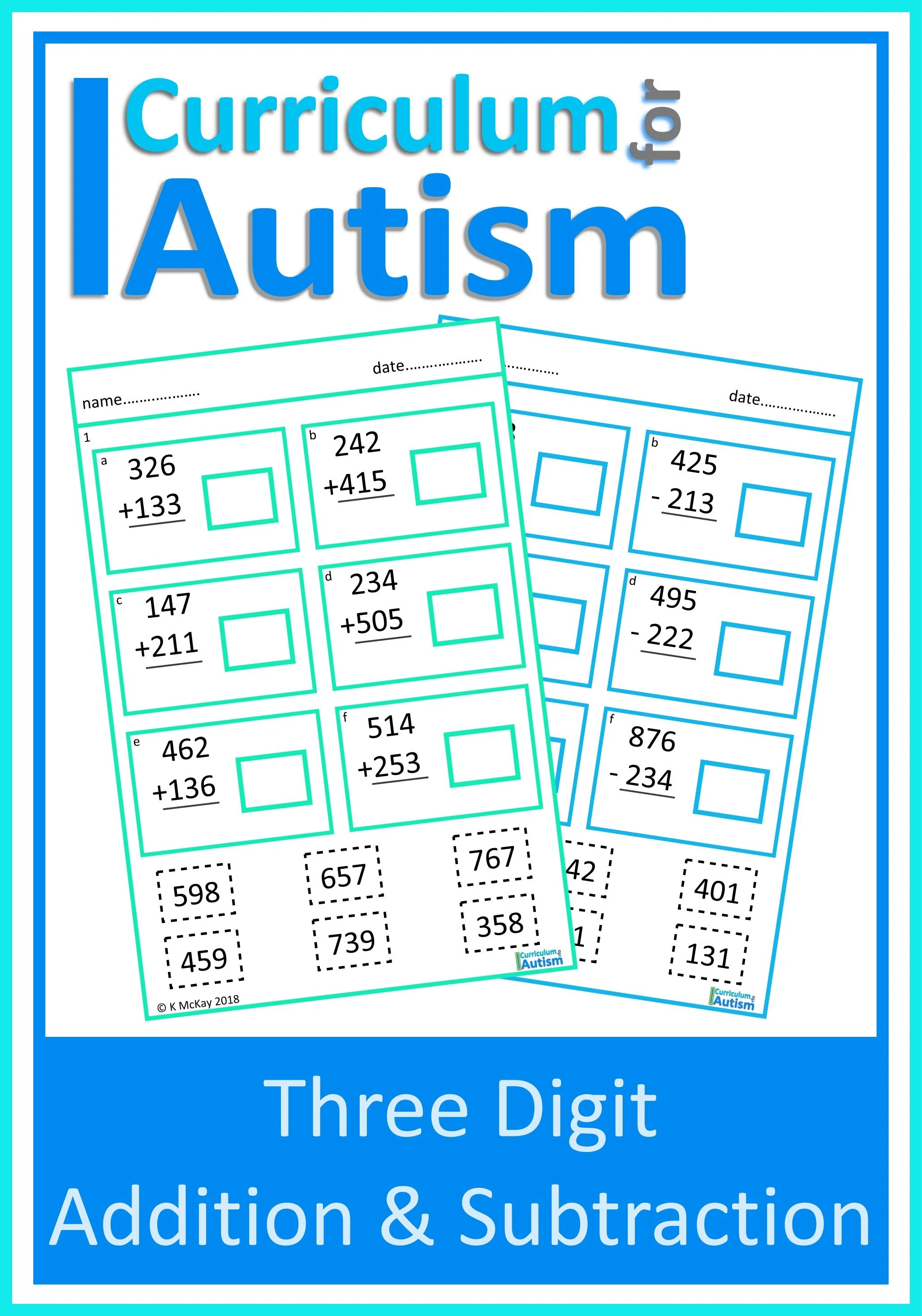 Triple Digit Addition Subtraction with Regrouping Autism Special ...