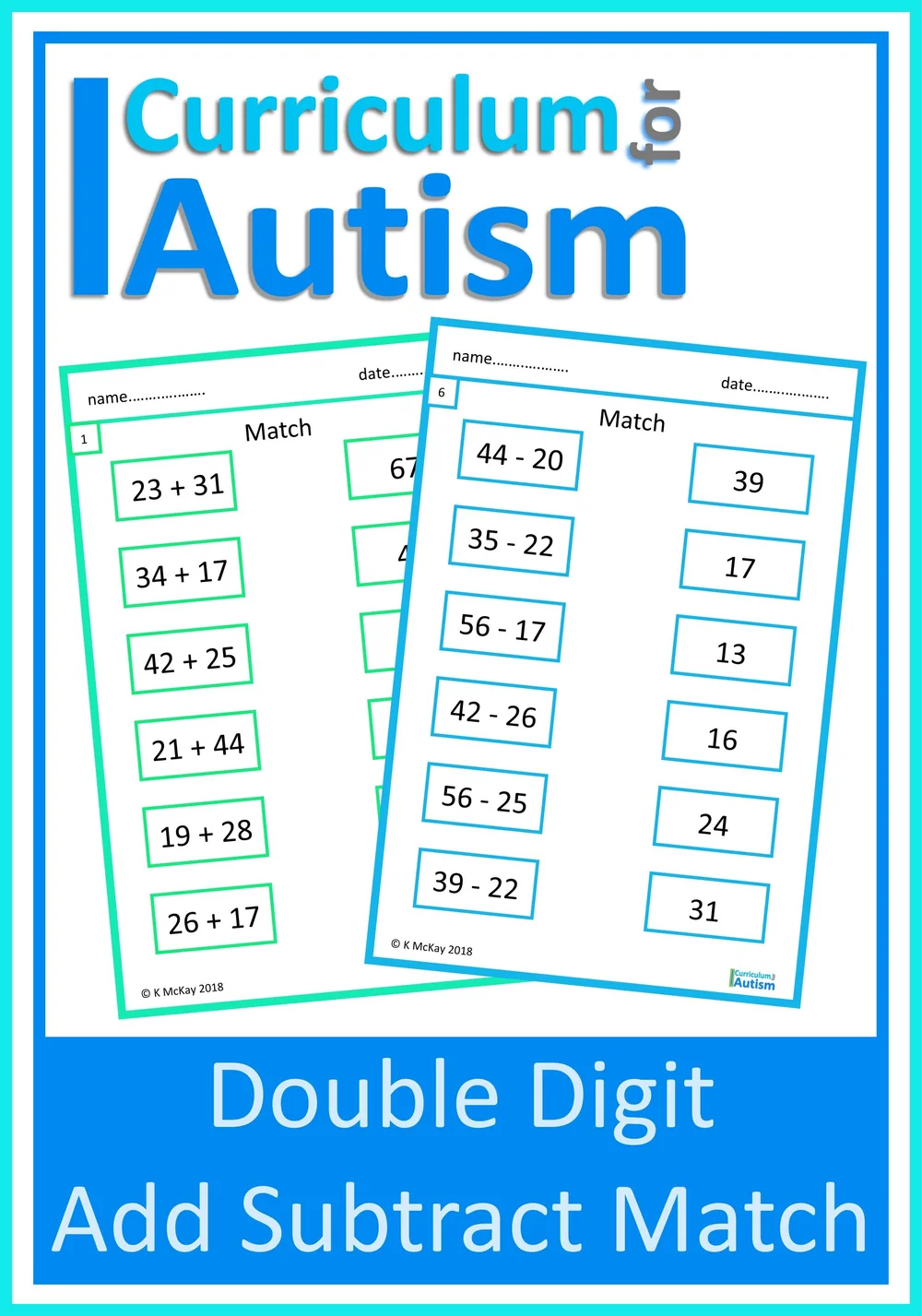Addition & Subtraction of 10s Cut & Paste Large Print Worksheets Autism ...