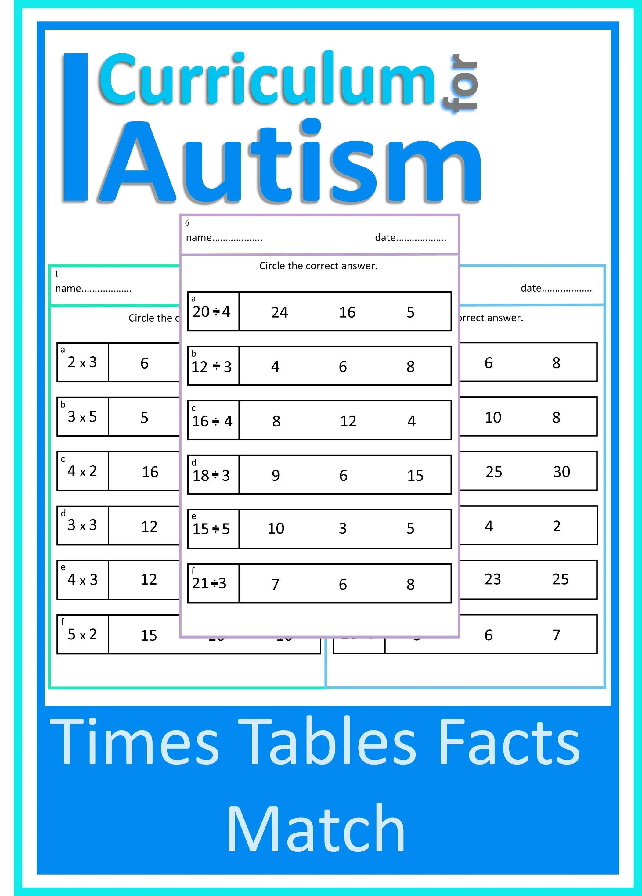Multiplication Facts Times Tables Robot Cards Autism Special Education ...
