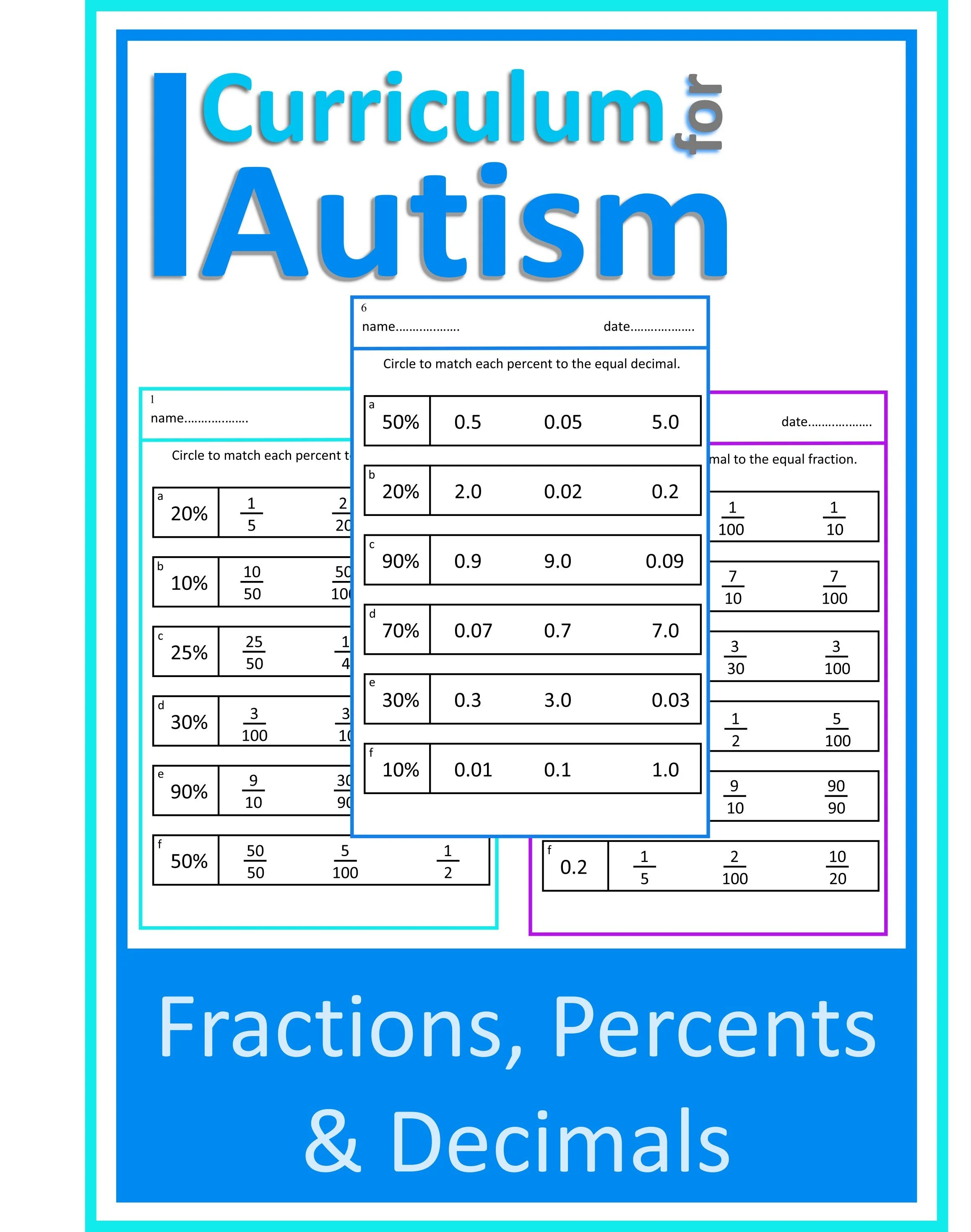 Add & Subtract Decimals Worksheets Autism Special Education Resource ...