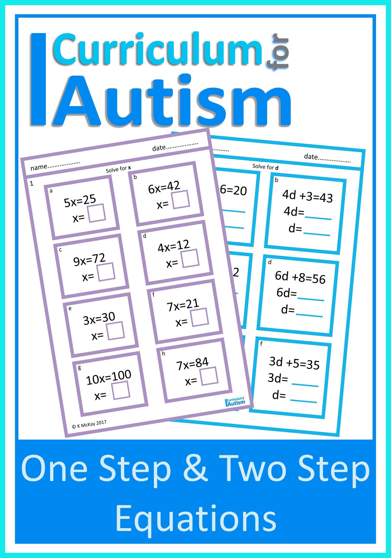 1 Step & 2 Step Equations Task Cards Autism Special Ed Resource ...
