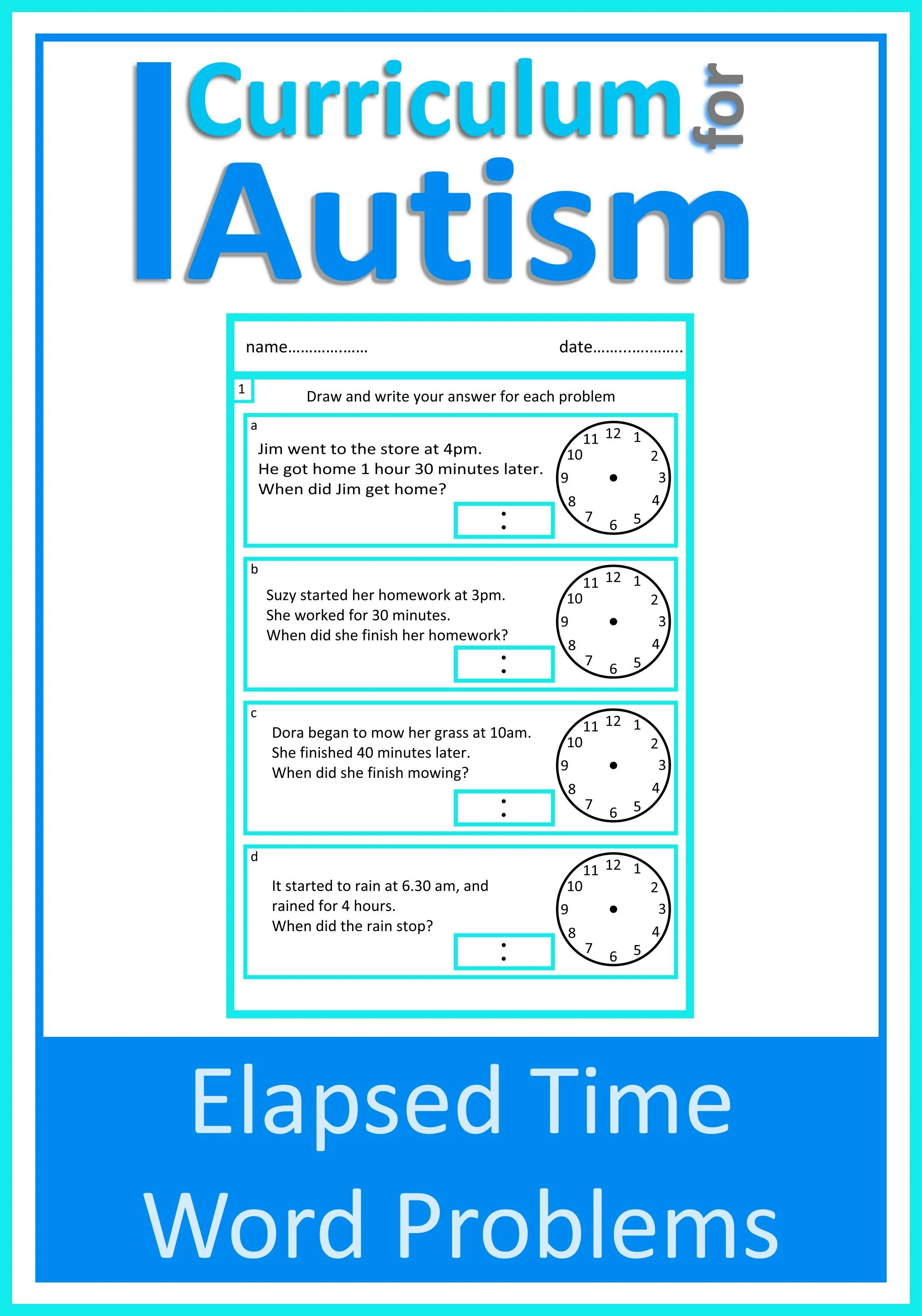 Digital Clocks Calculating Time Task Cards Autism Special Education ...