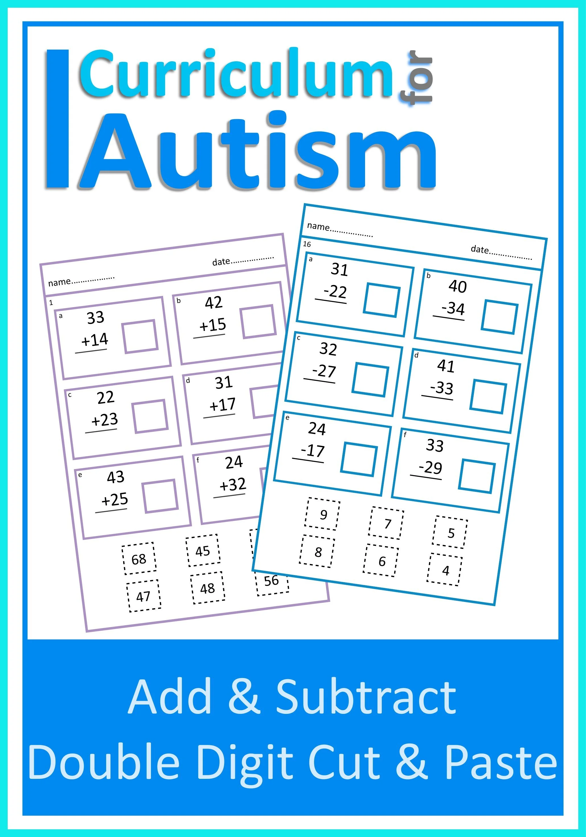 Large Print Subtraction to 10 Worksheets Task Cards Autism Special ...