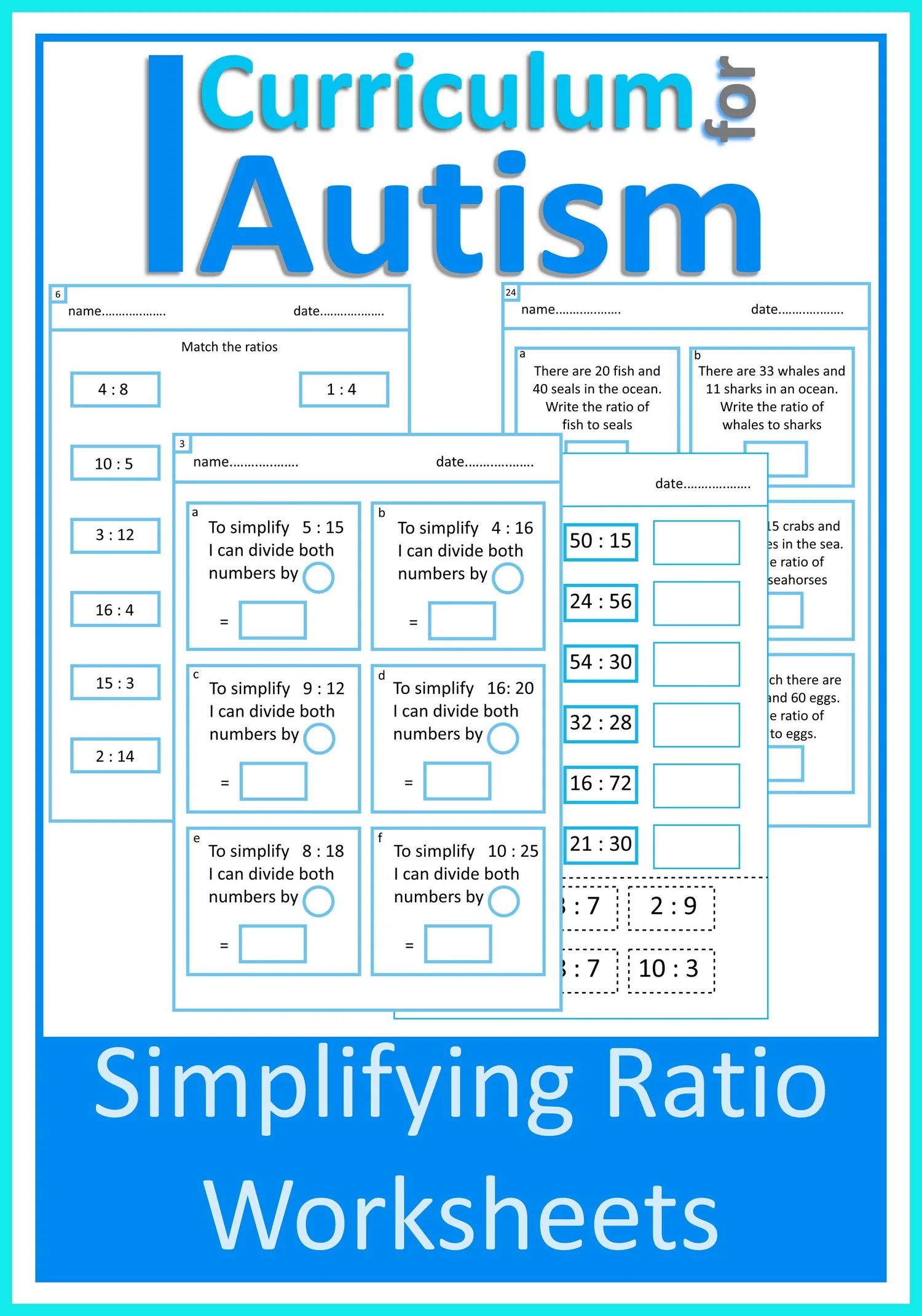 Ratio Count & match Worksheets Autism Special Education — Curriculum ...