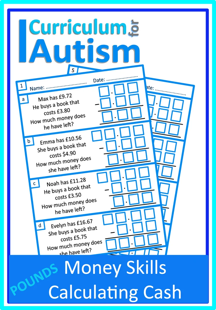 Calculating Total Cost in UK Pounds Adding Money Worksheets Autism SEND ...