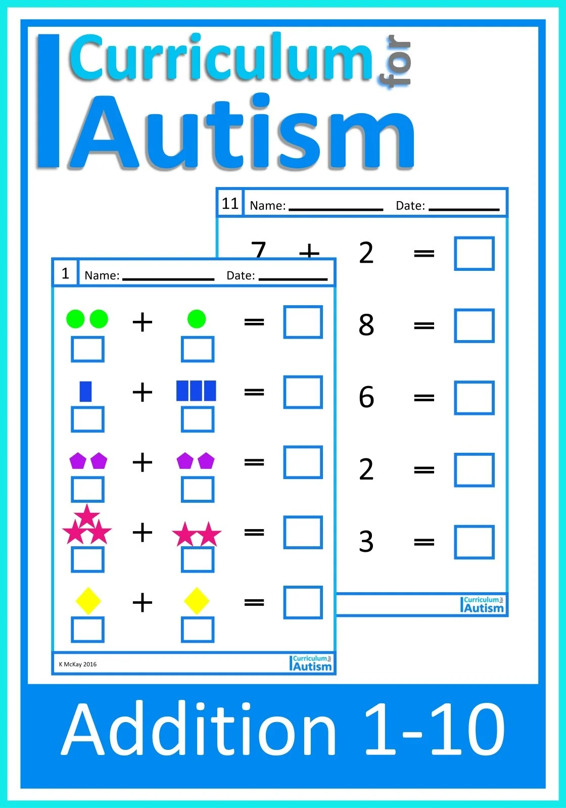 Addition 1-10 Visual Worksheets Autism Special Education Resource Room ...