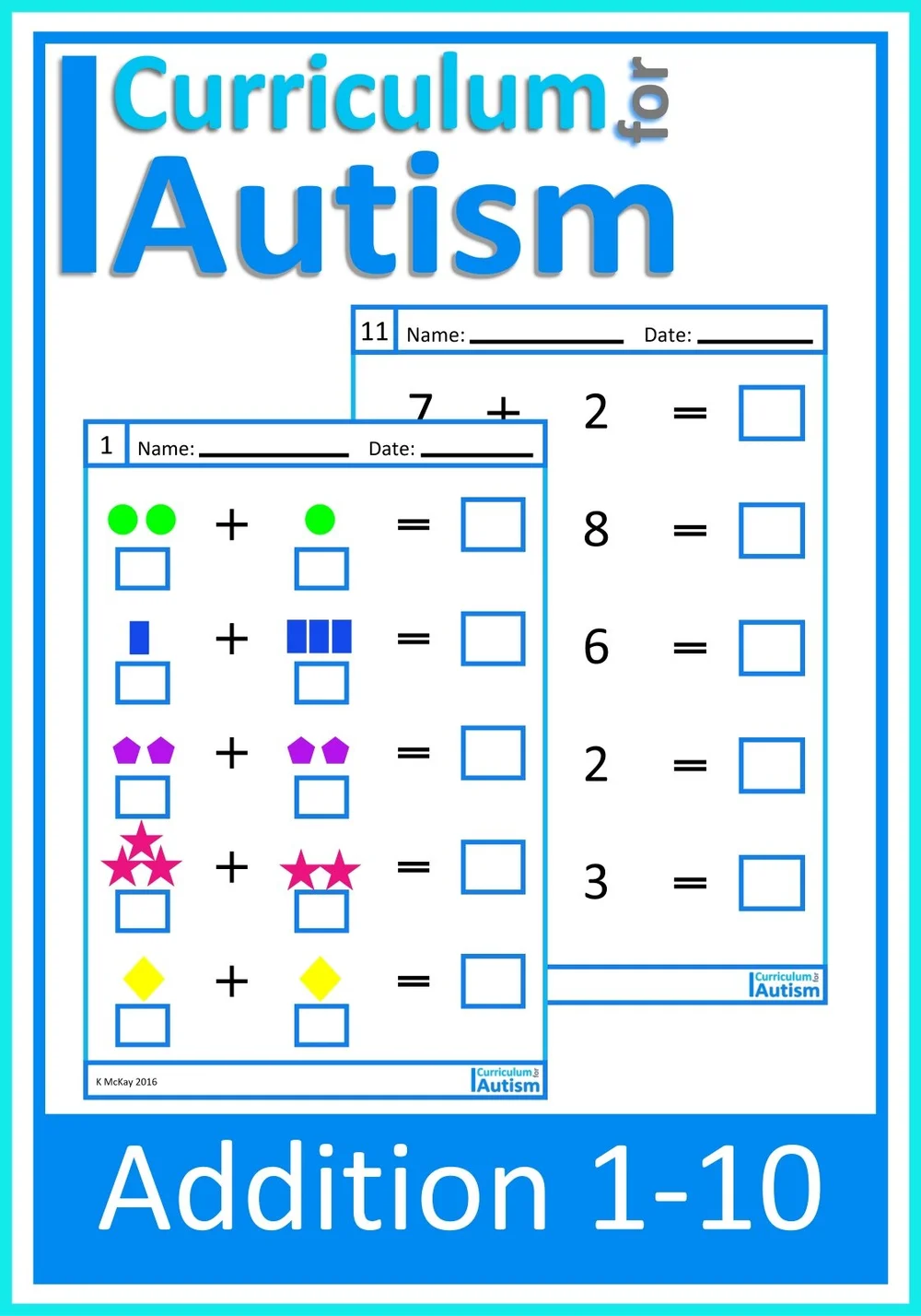Addition 10-20 Cut Paste Worksheets Autism Special Education Resource ...