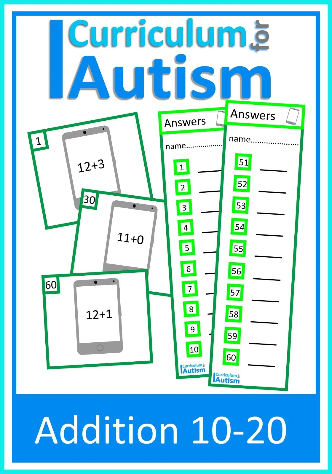 Addition to Make 20 Large Print Worksheets Autism Special Education ...