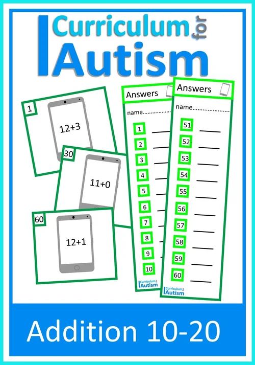 Addition to Make 20 Large Print Worksheets Autism Special Education ...
