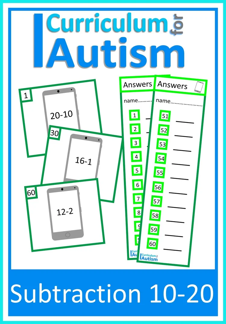 Subtraction 1-10 Cut Paste Worksheets Autism Special Education Resource ...
